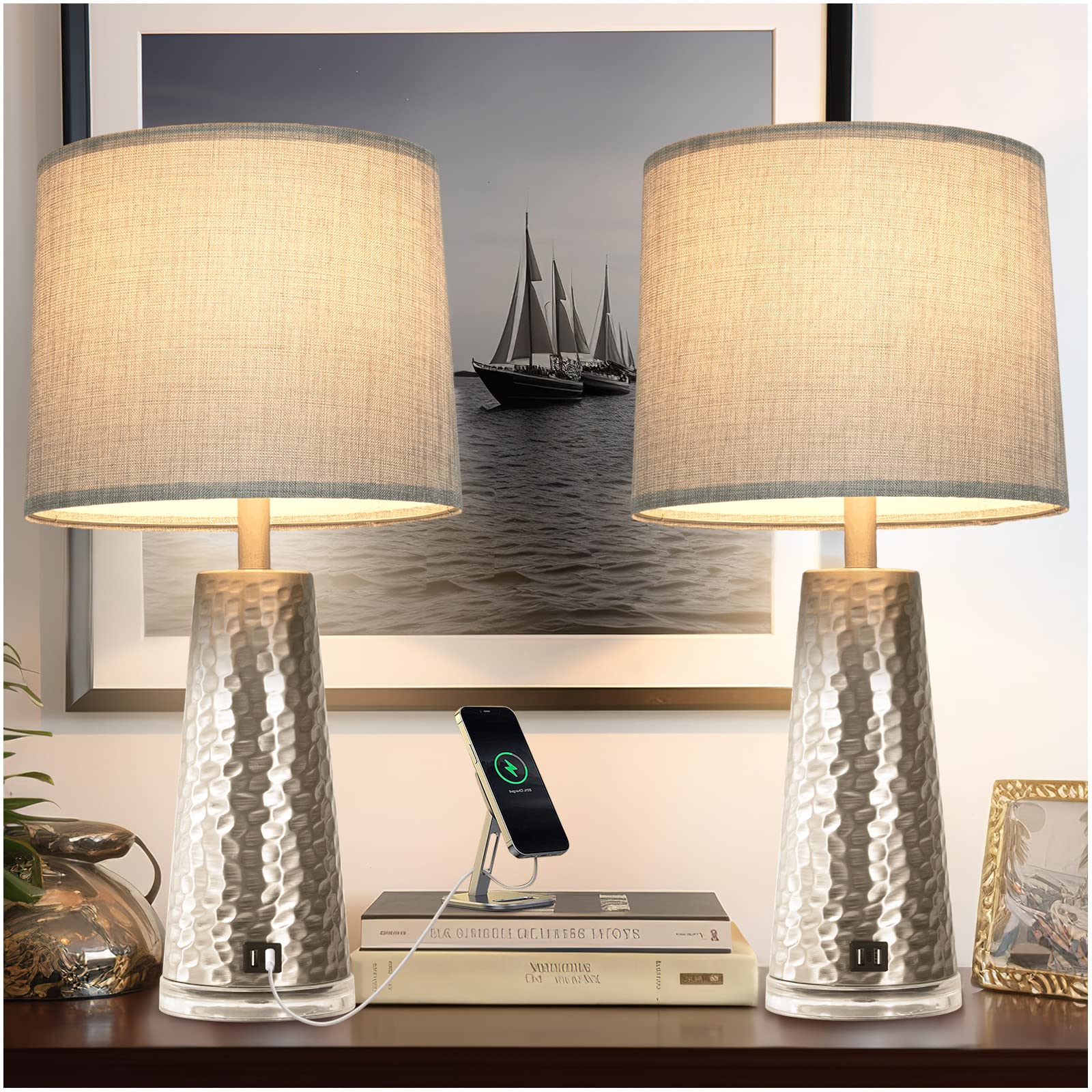 KIVDITZO Touch Table Lamps Set of 2 for Living Room Nightstand Bedroom ...