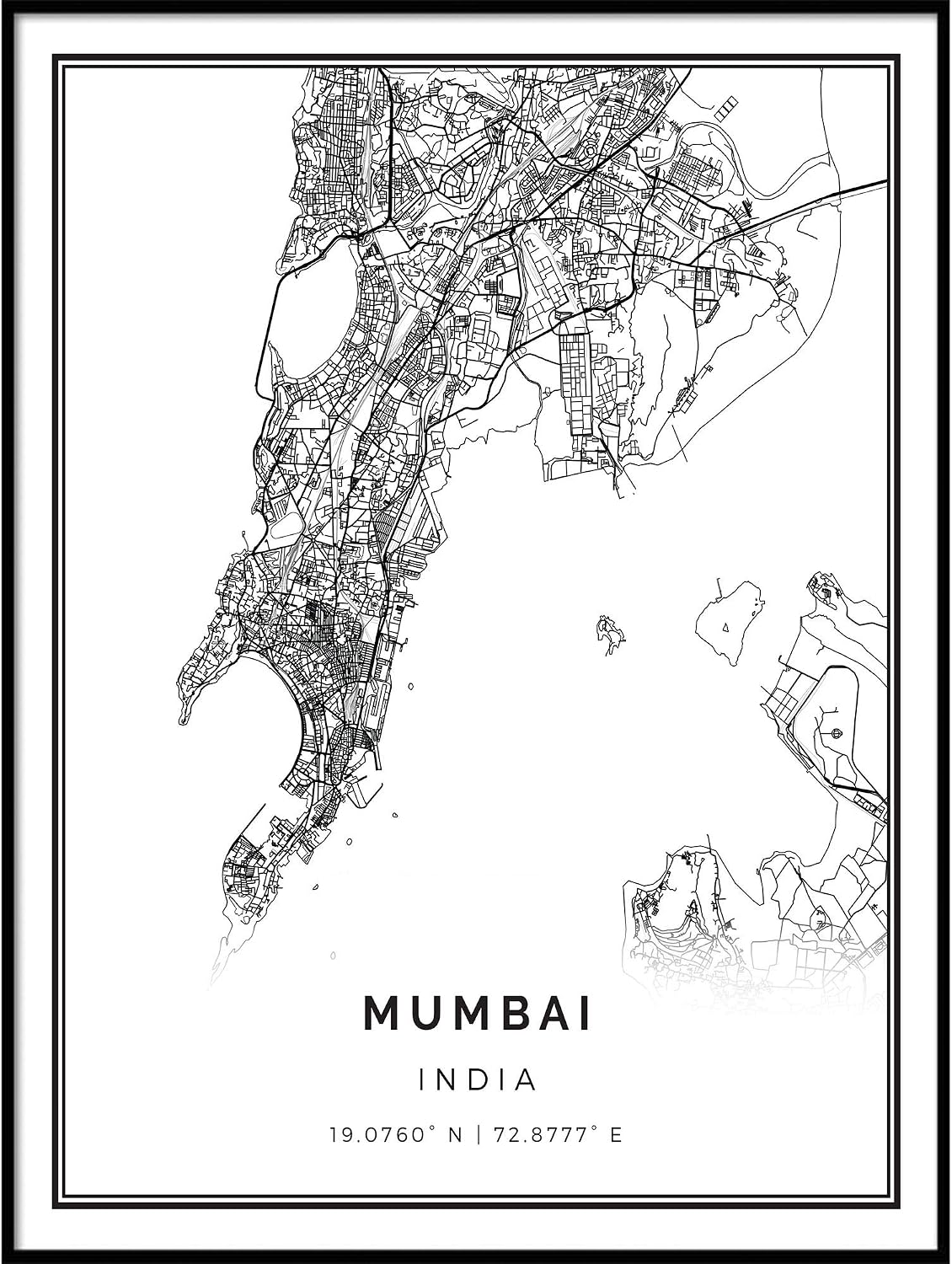Amazon.com: Squareious Mumbai map Poster Print | Modern Black and White ...