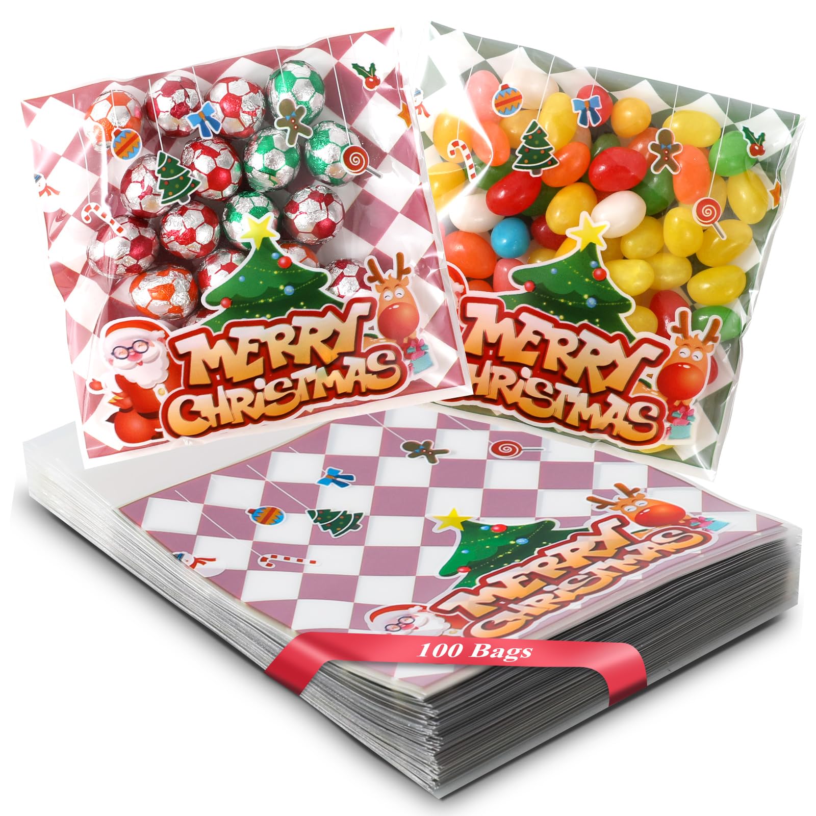 Amazon.com: idolpack 100 Pcs Christmas Cellophane Bags 4''x4'' Clear ...