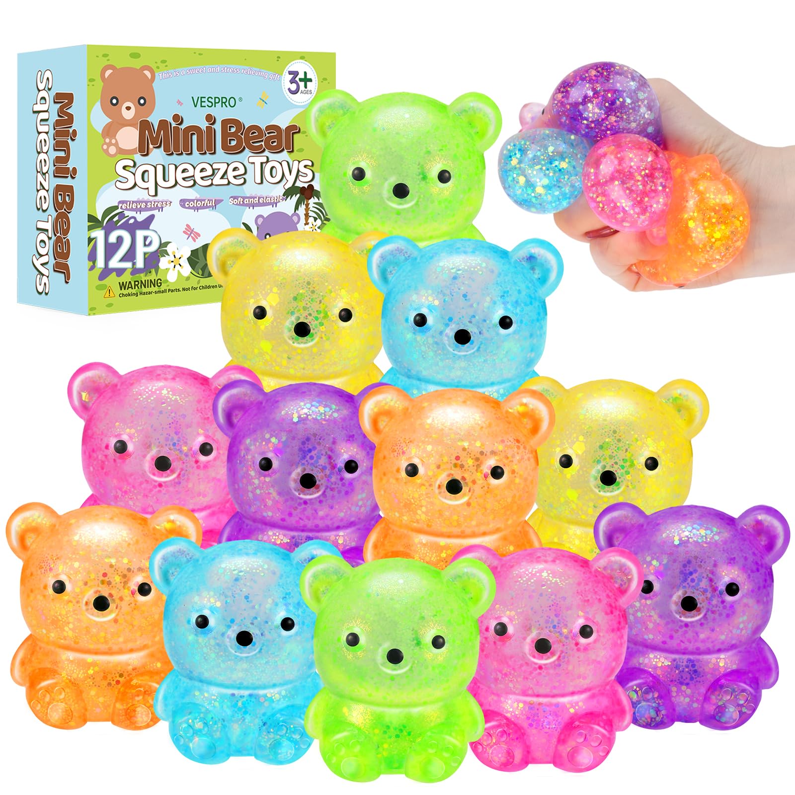 Snapklik.com : 12Pack Fidget Toys Squishy Cute Bear Squeeze Ball