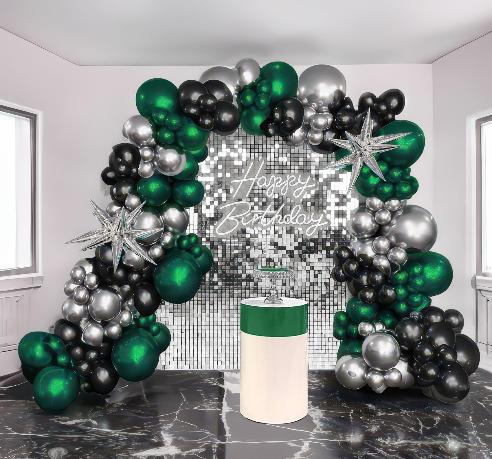 Amazon.com: Emerald Green Silver Balloon Garland Arch Kit Double ...