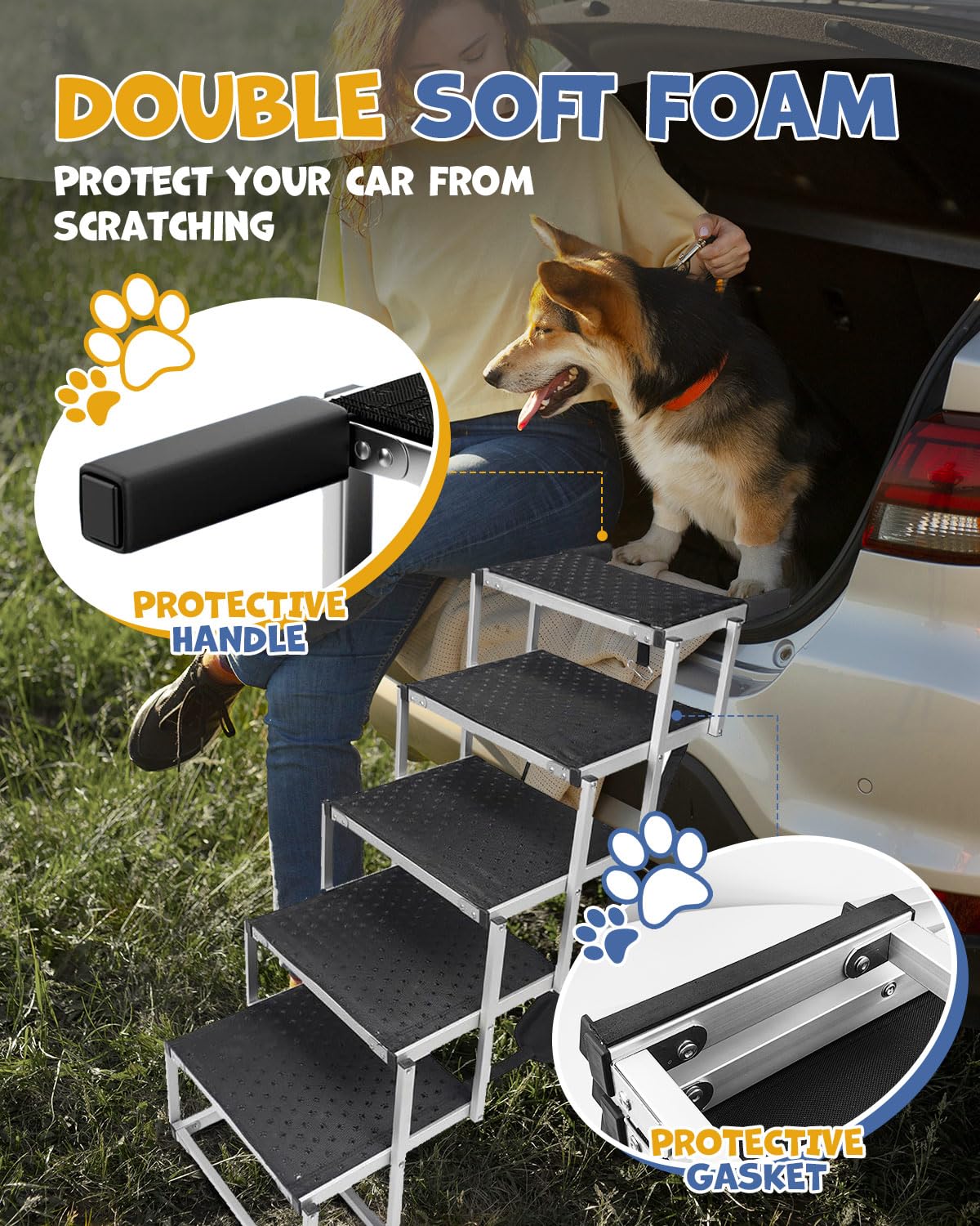 Snapklik.com : Jovrun Foldable Dog Car Ramp For Large Dogs, 5 Steps ...