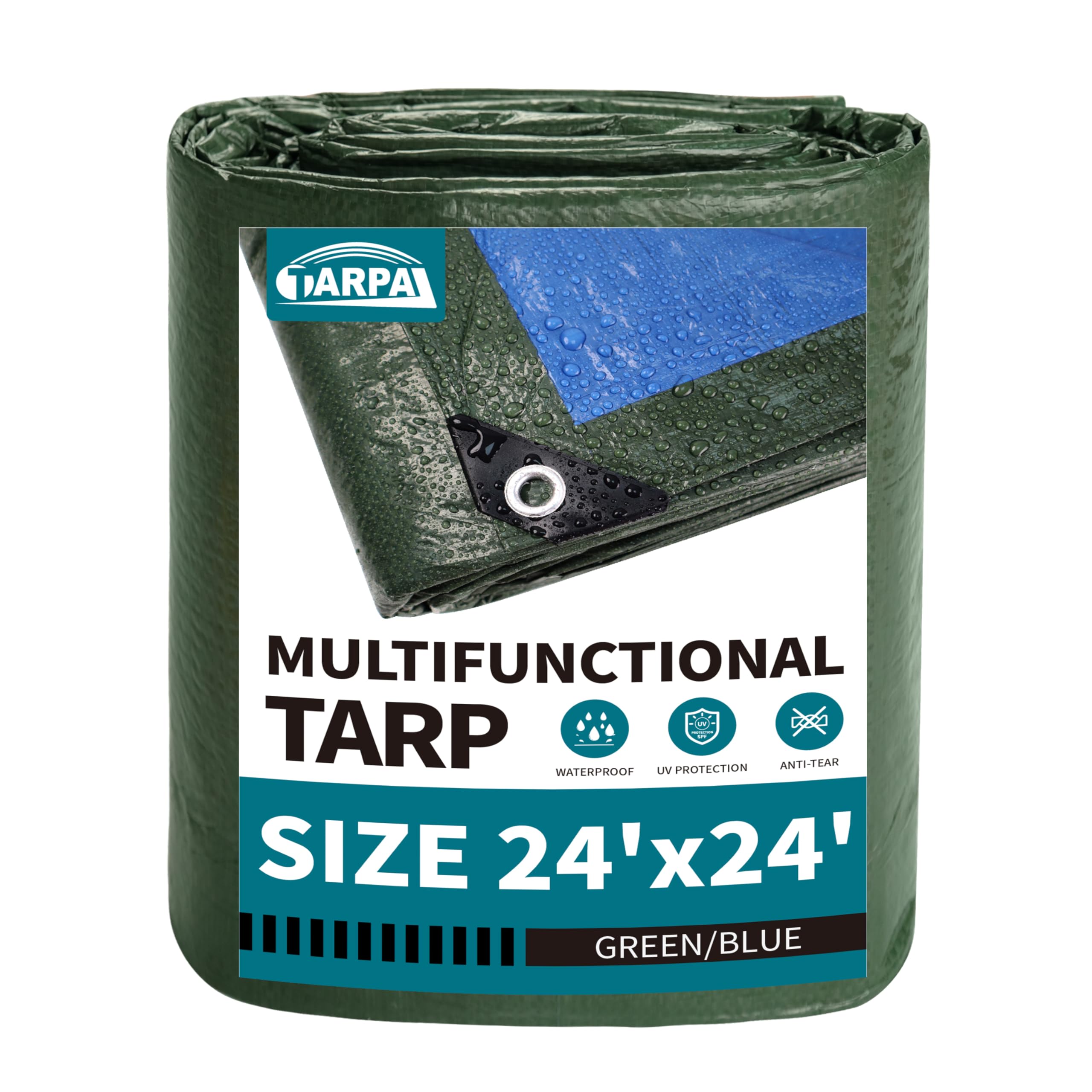 TARPAL 24x24 Green Tarp Waterproof Multipurpose Protective Cover All ...