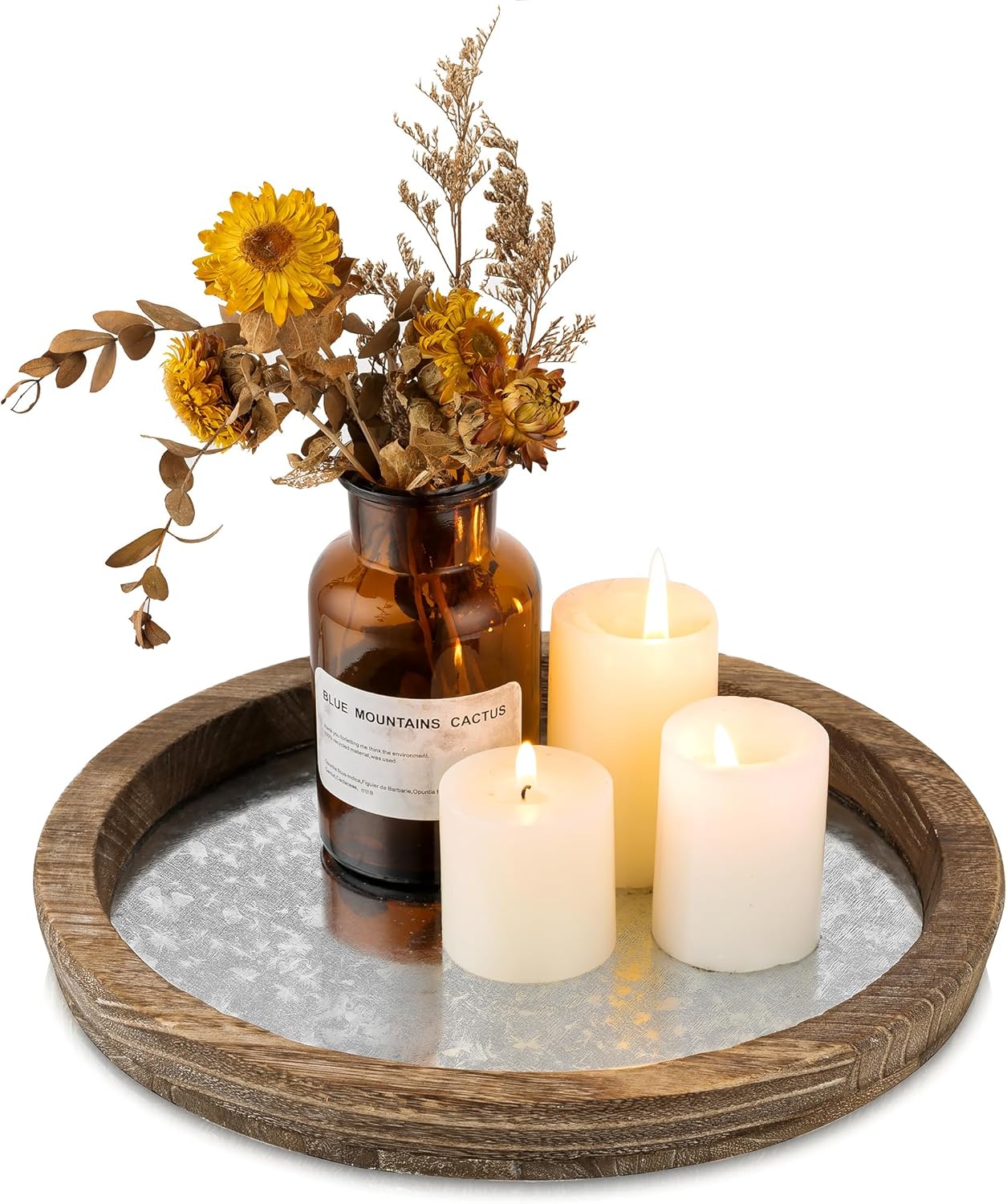 Amazon.com: Hanobe Candle Plate Holder Tray: Round Wooden Decorative ...