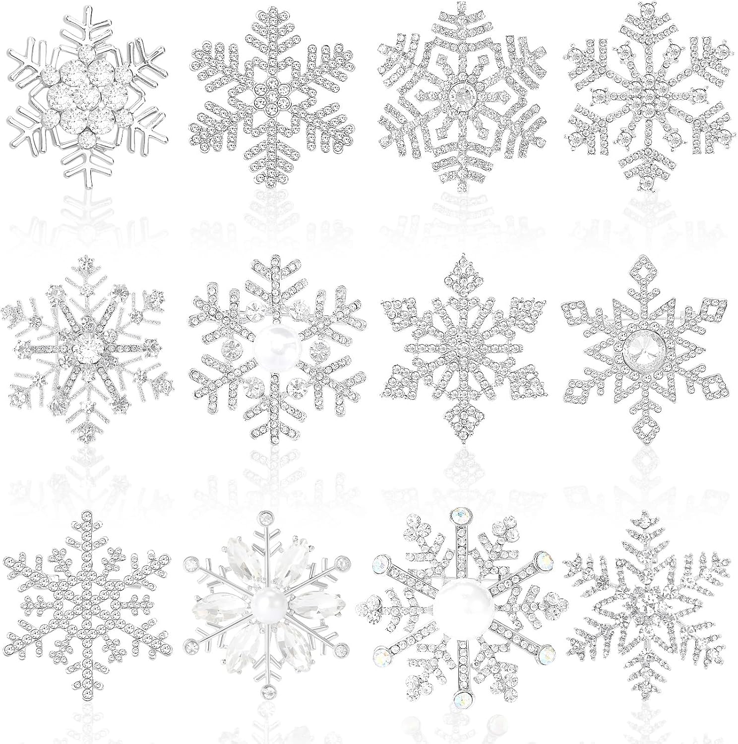 DTOFOOT 12 Pieces Christmas Winter Snowflake Pins Brooch Rhinestone ...