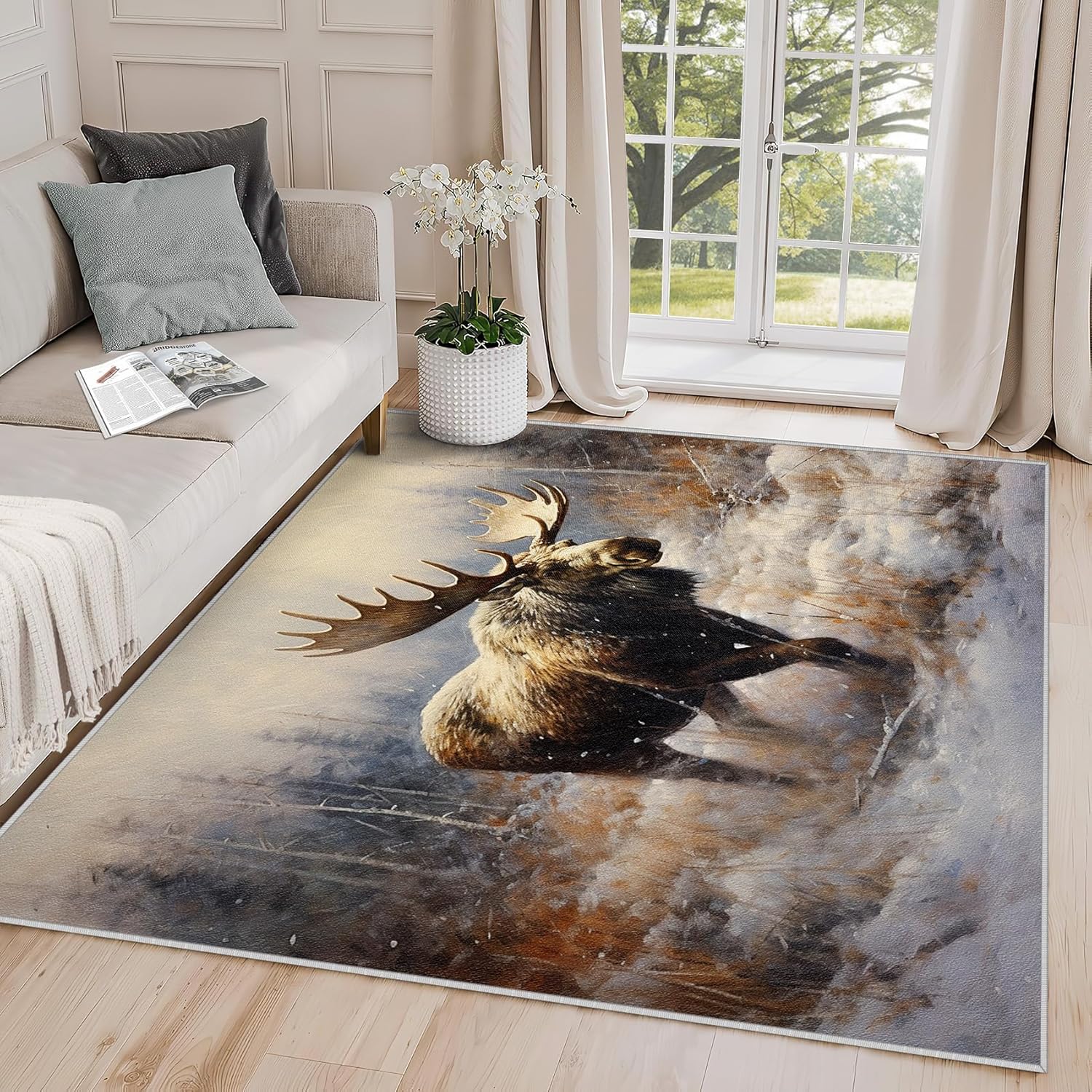 Amazon.com: Yoozitrees Moose Rug 5x7 - Moose Rug, 4x6 Rug, Cabin Animal ...