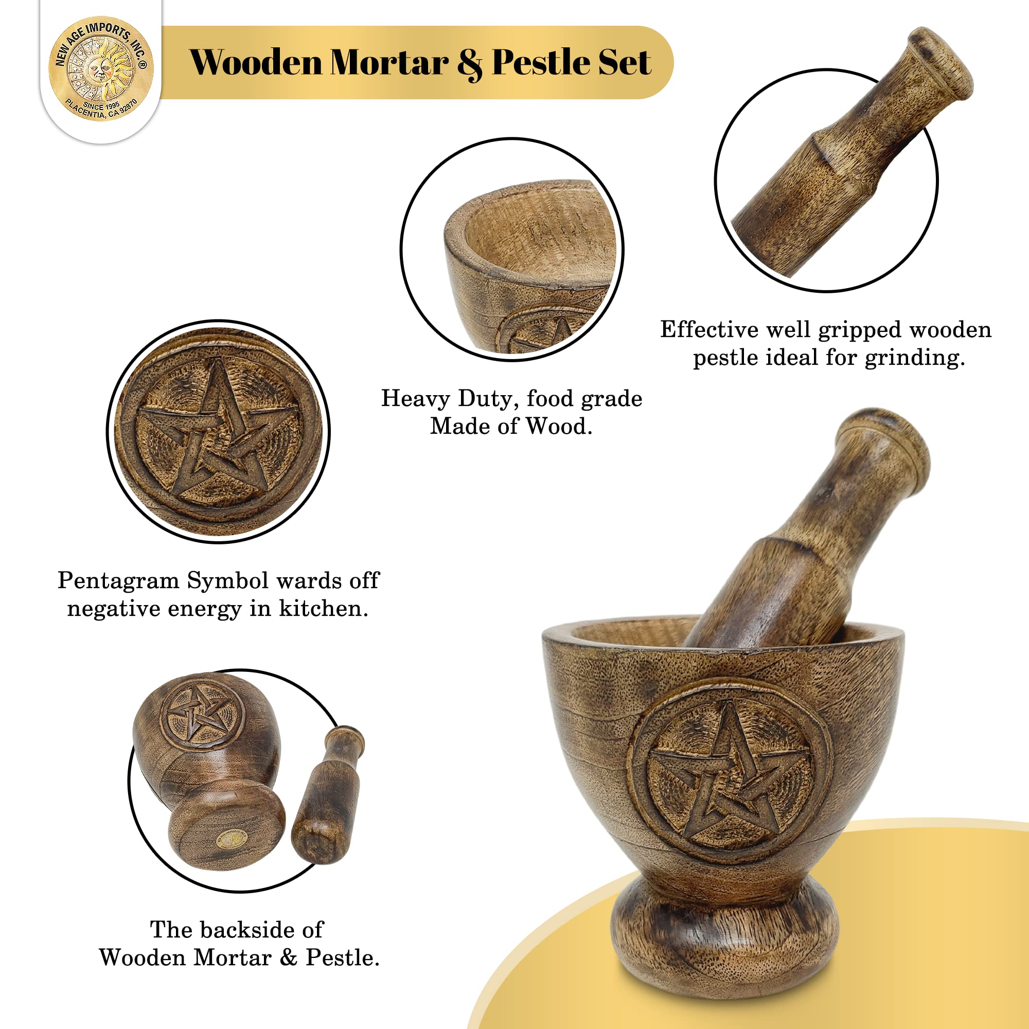 Mortar And Pestle Pentagram Design Wooden Mortar & Pestle Set | The ...