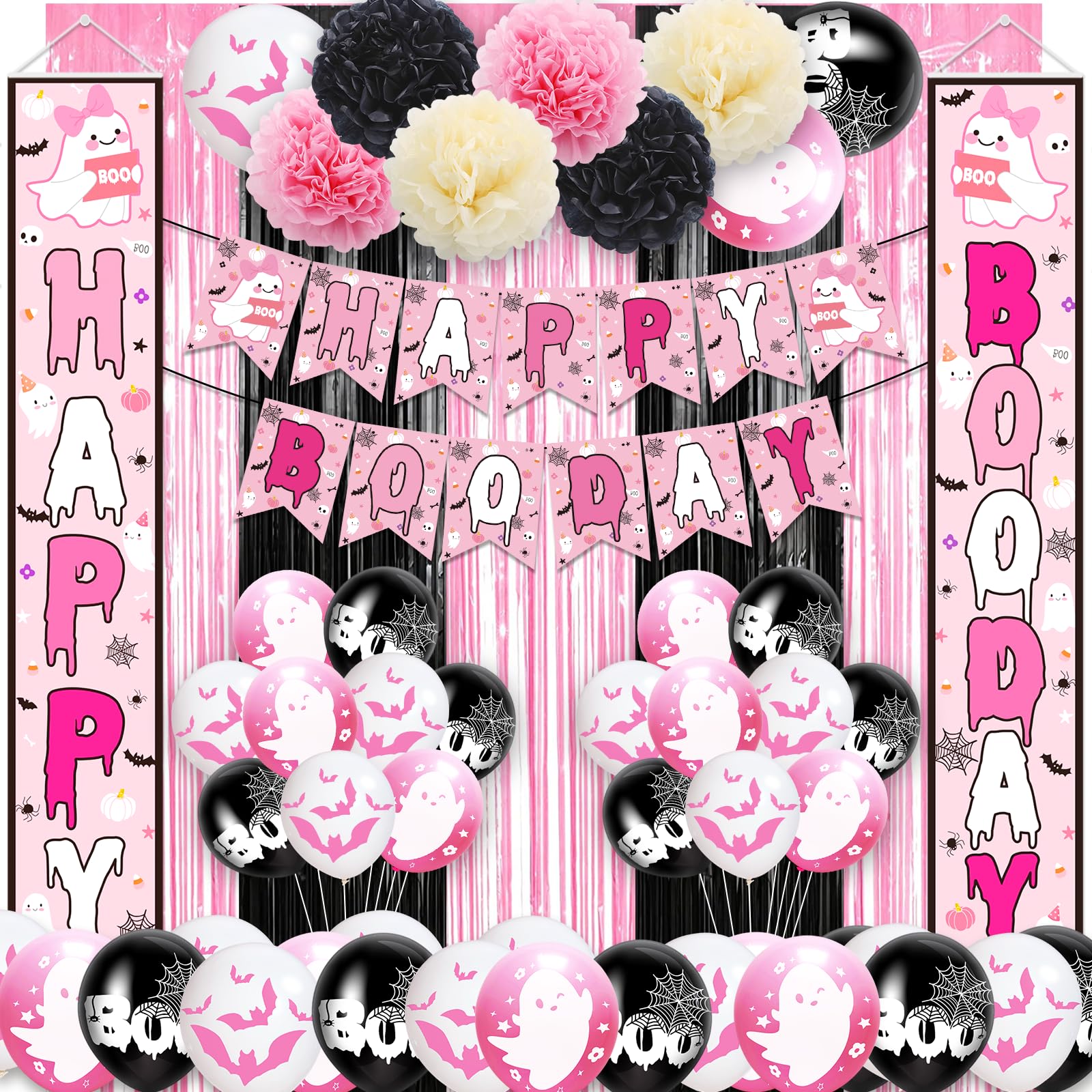 Happy Boo Day Party Decorations Happy Boo Day Door Banner Pink ...