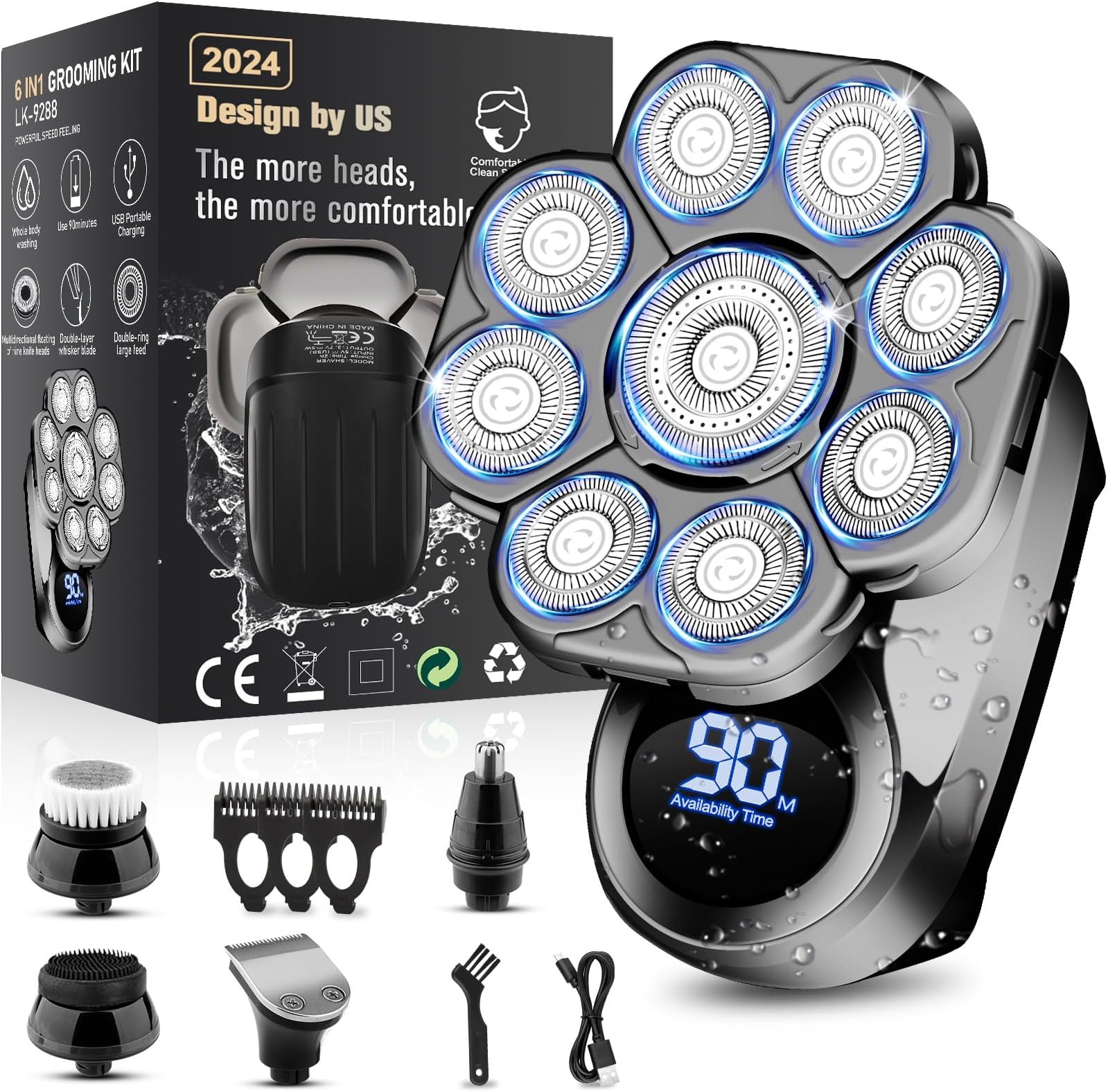 Amazon.com: 9D Electric Head Shaver for Bald Men, Upgraded 6-in-1 Head ...