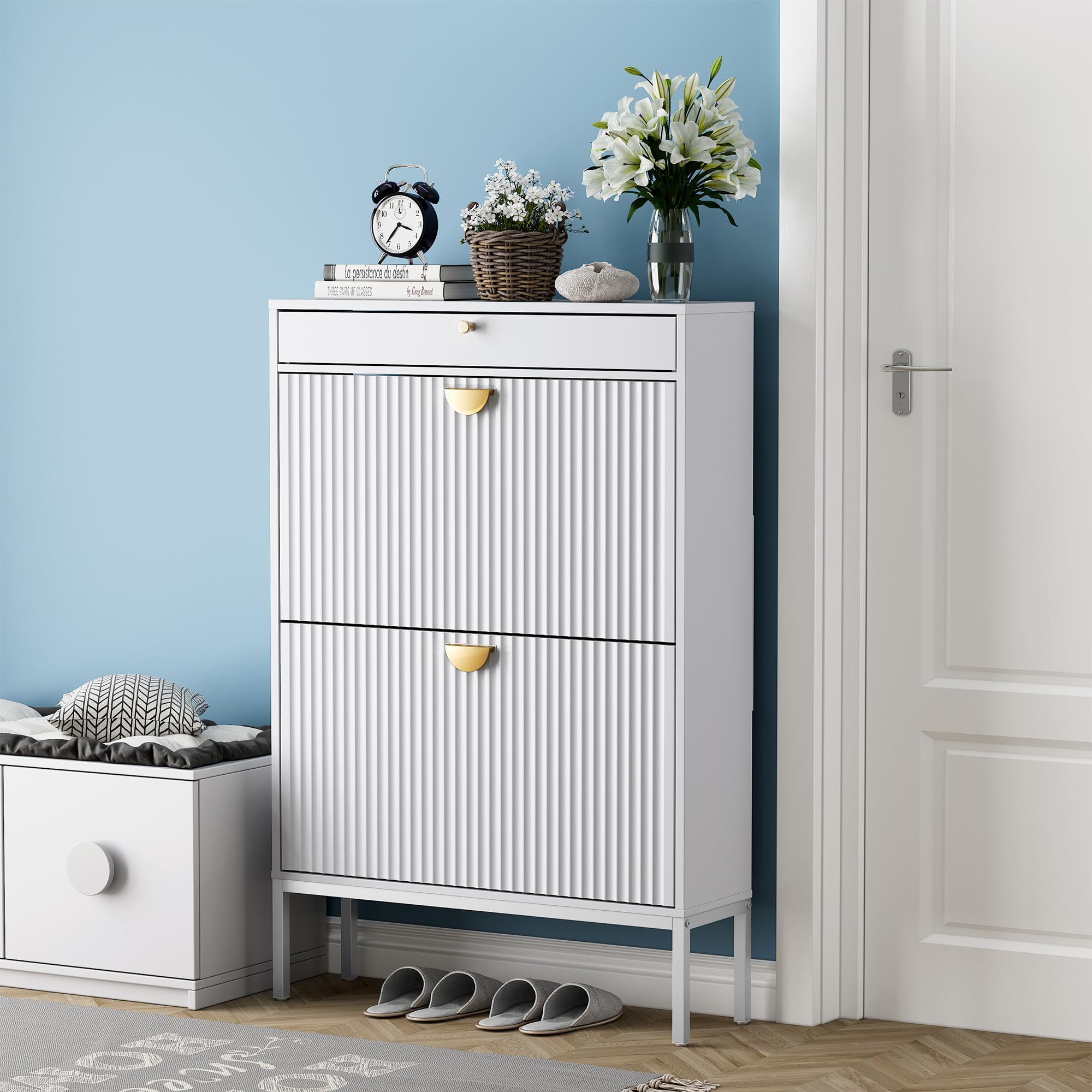 Amazon.com: Brafab Shoe Storage Cabinet with 2 Flip Drawers&1 Small ...