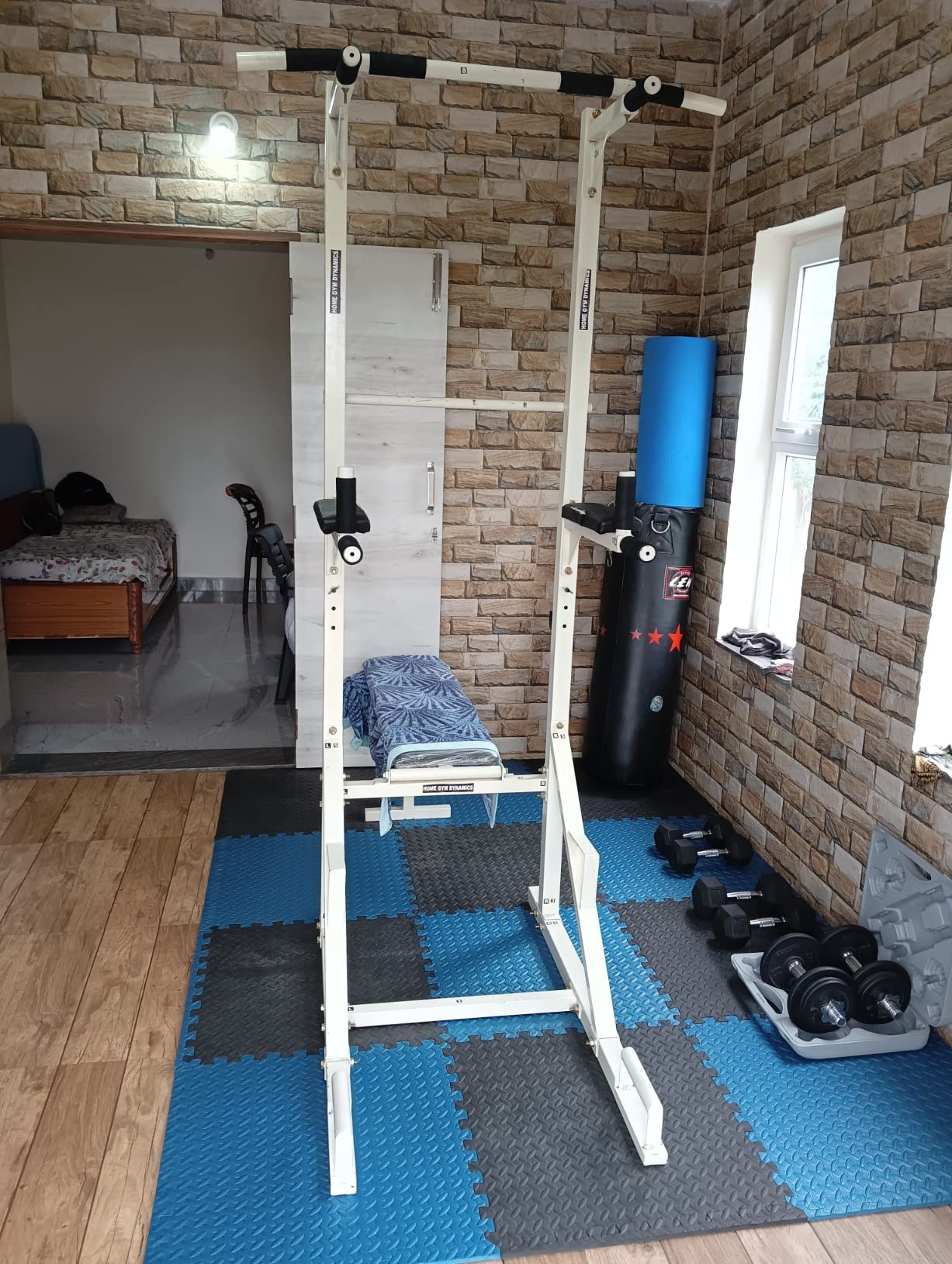 Home Gym Dynamics Power Tower with Bench Press and AB Board, Off White ...