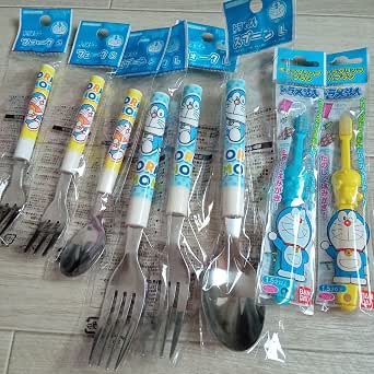 Amazon.co.jp: Dora Emon Spoon Fork Chara Grip Toothbrush Set : Home ...