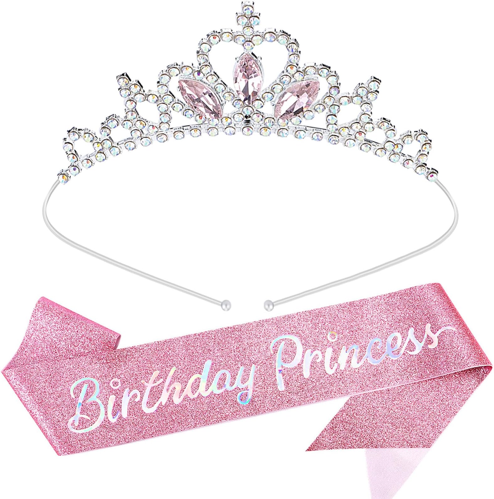 Amazon.com: COCIDE Princess Sash and Tiara Set for Girls and Women ...