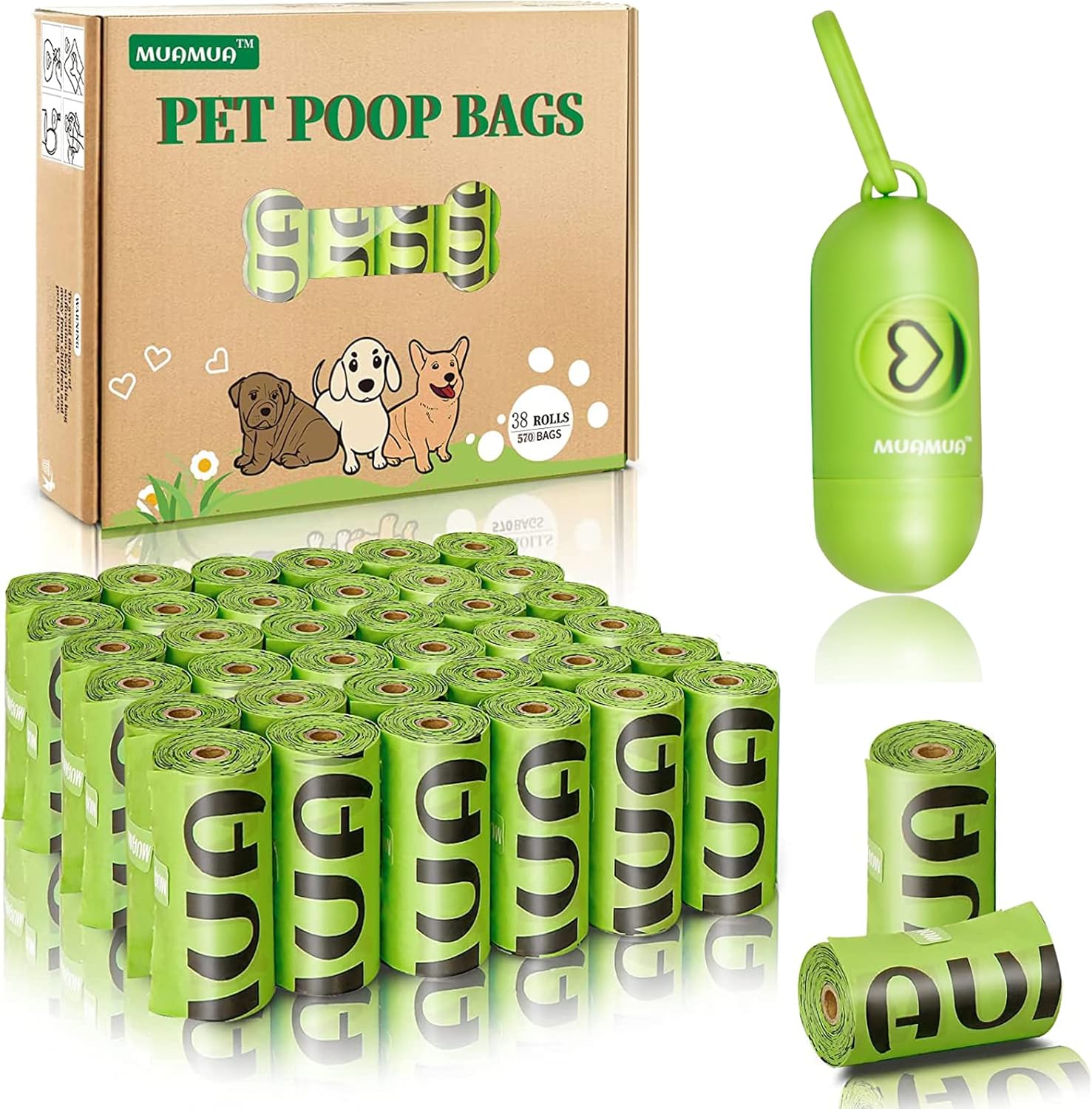 Amazon.com : MUAMUA Dog Poop Bag Rolls 570 Count with Dispenser ...