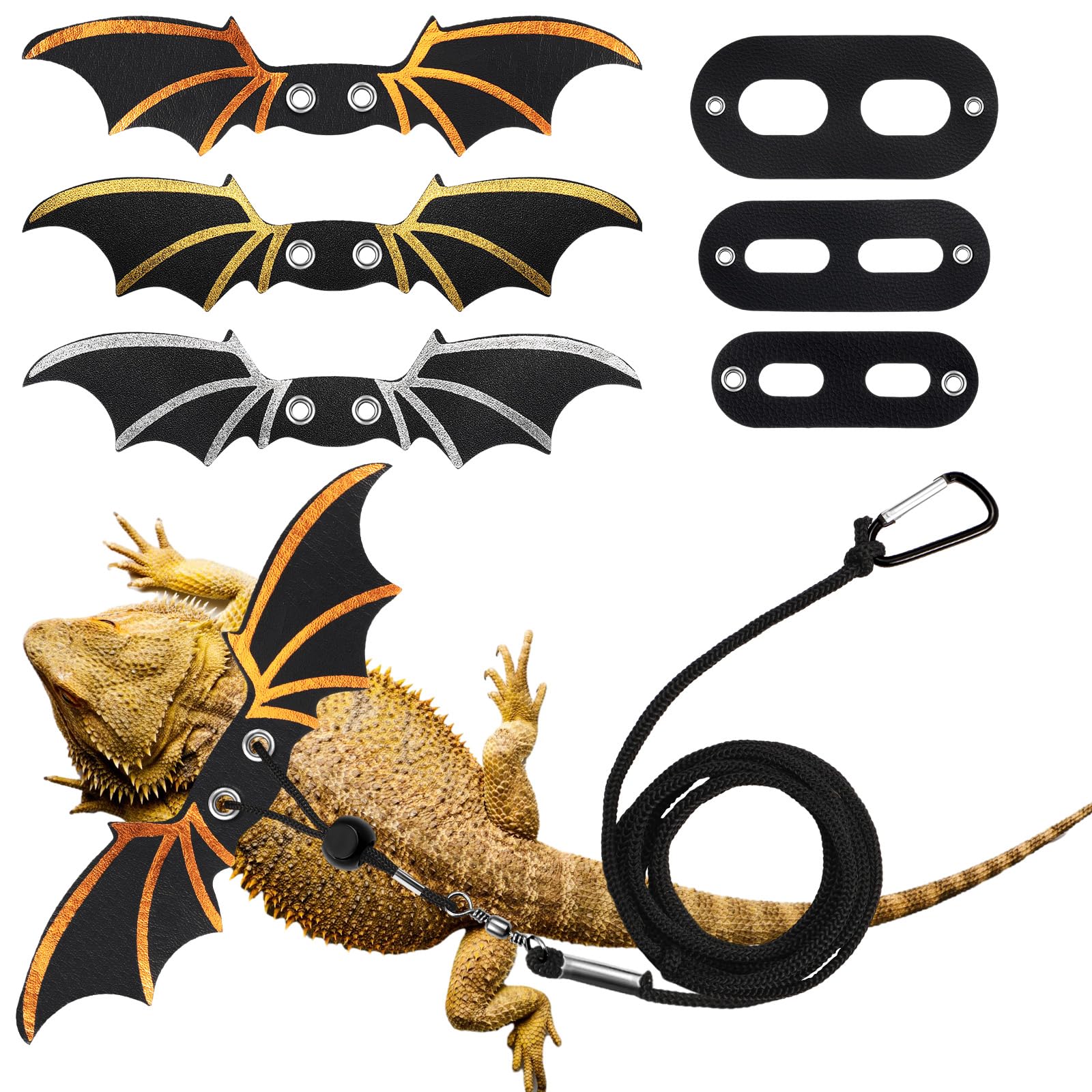 3 Pcs Bearded Dragon Harness 3 Size Adjustable Cool Leather Lizard ...