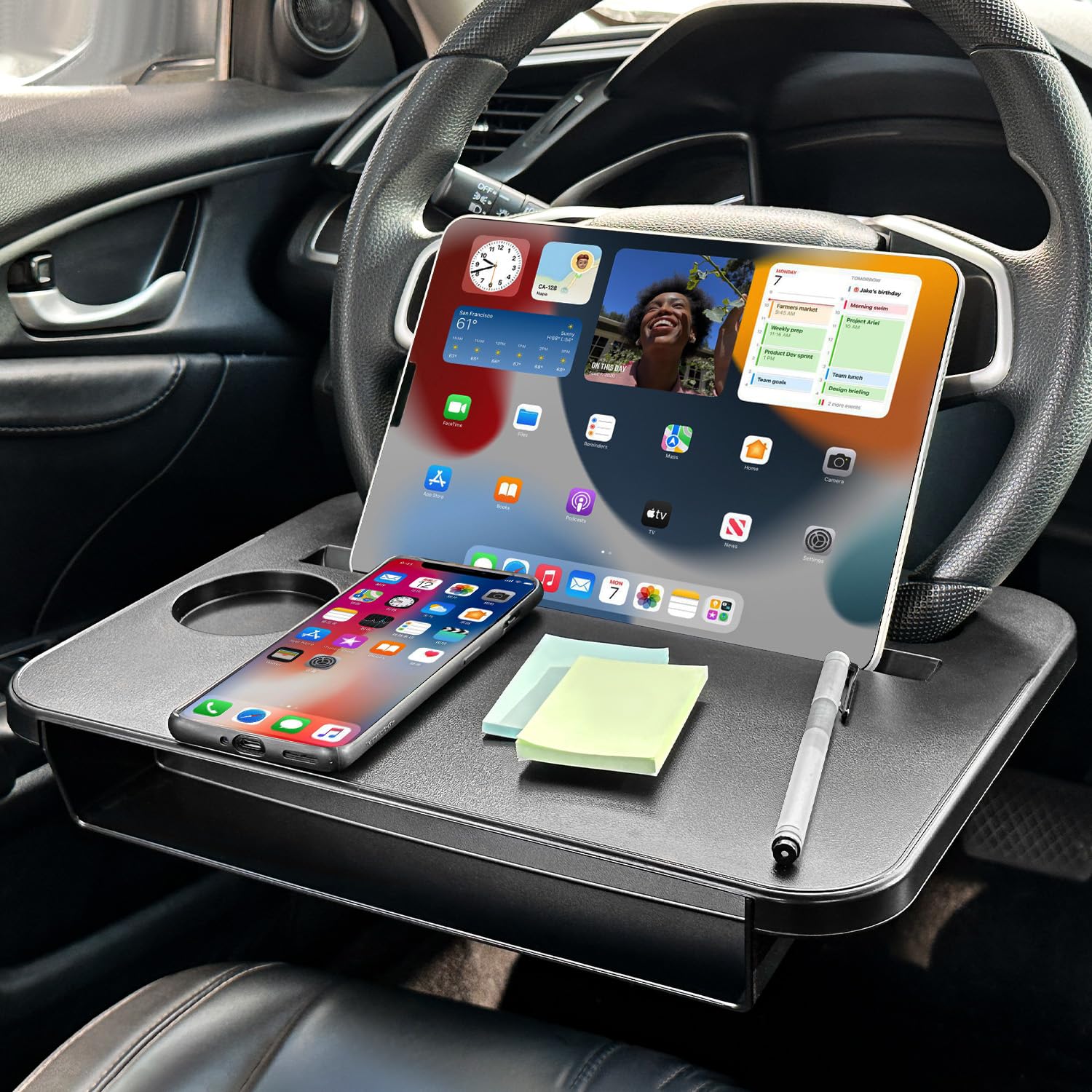 Amazon.com: Aucurwen Car Steering Wheel Desk Tray with Car Seat Gap ...