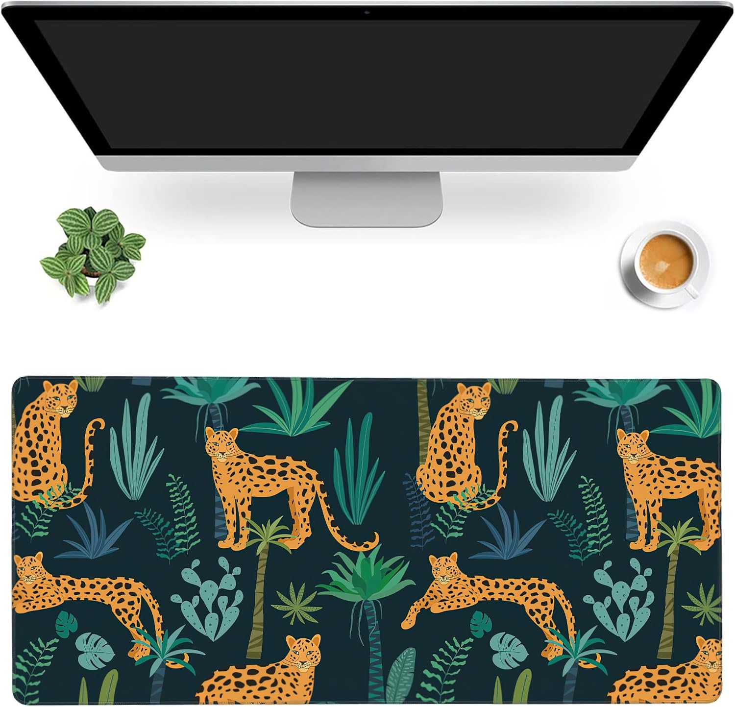 Amazon.com : MIOAOSRT Extended Mouse Pad,Leopard Pattern with Tropical ...
