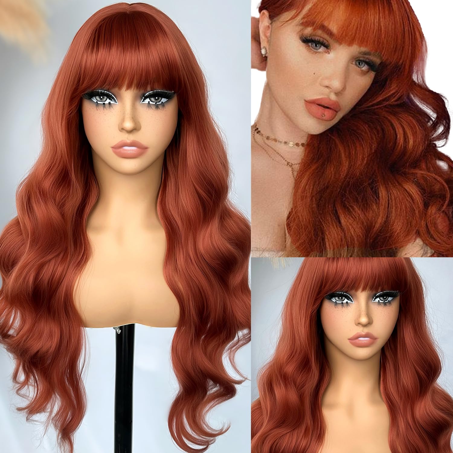 Amazon.com : SOKU Long Burnt Ginger Orange Wigs for Women 26 Inch Curly ...