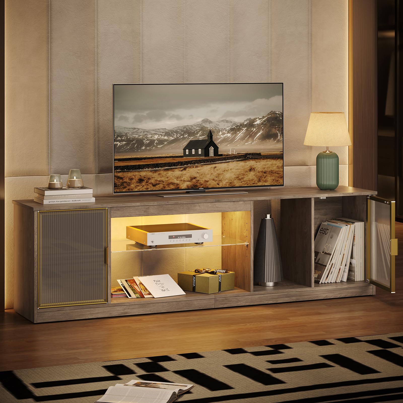 Amazon.com: Bestier LED 70 inch TV Stand for 80 inch TV, Modern ...