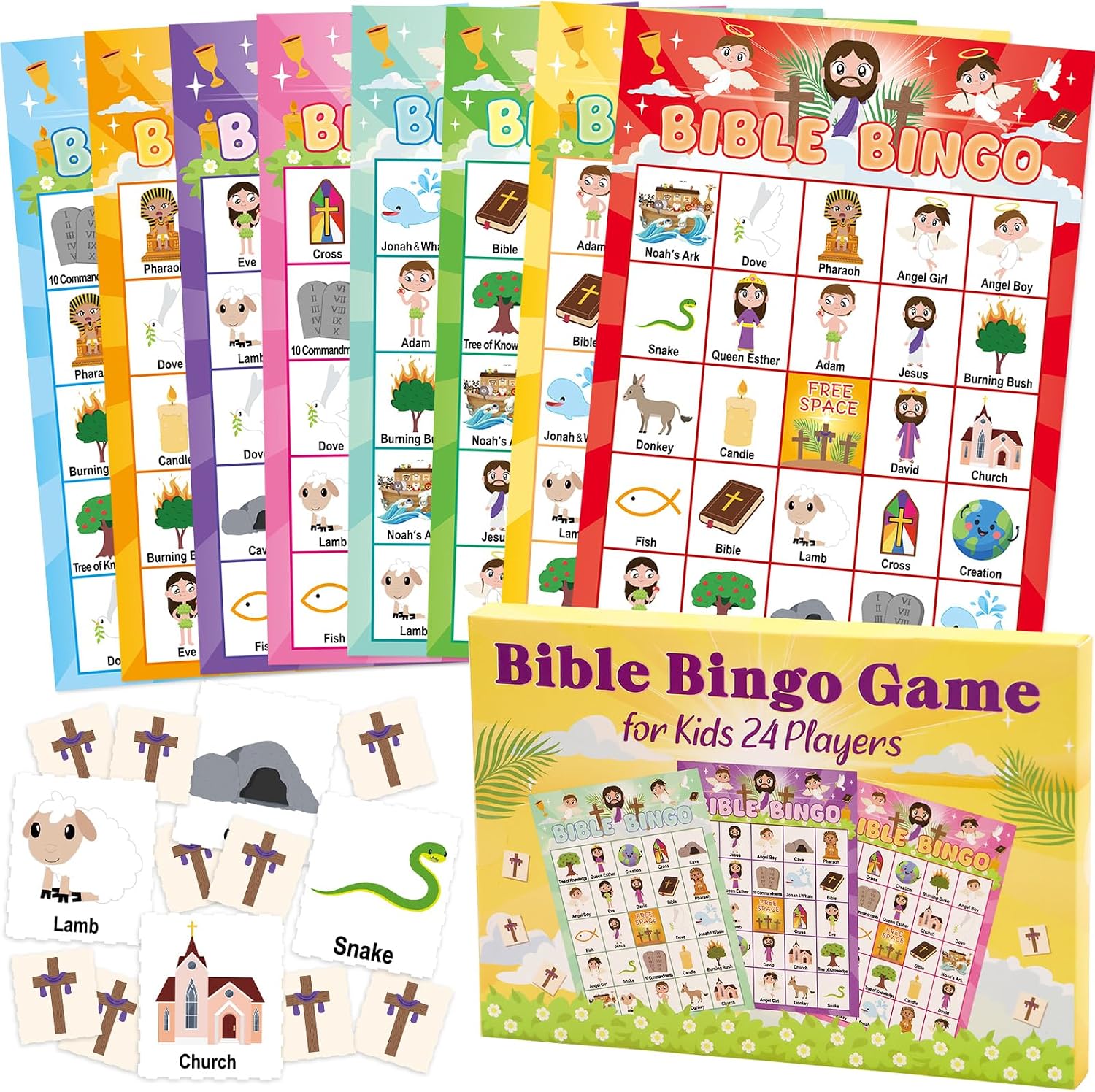 WorldBazaar Easter Bible Bingo Game Cards for Kids 24 Players He is ...