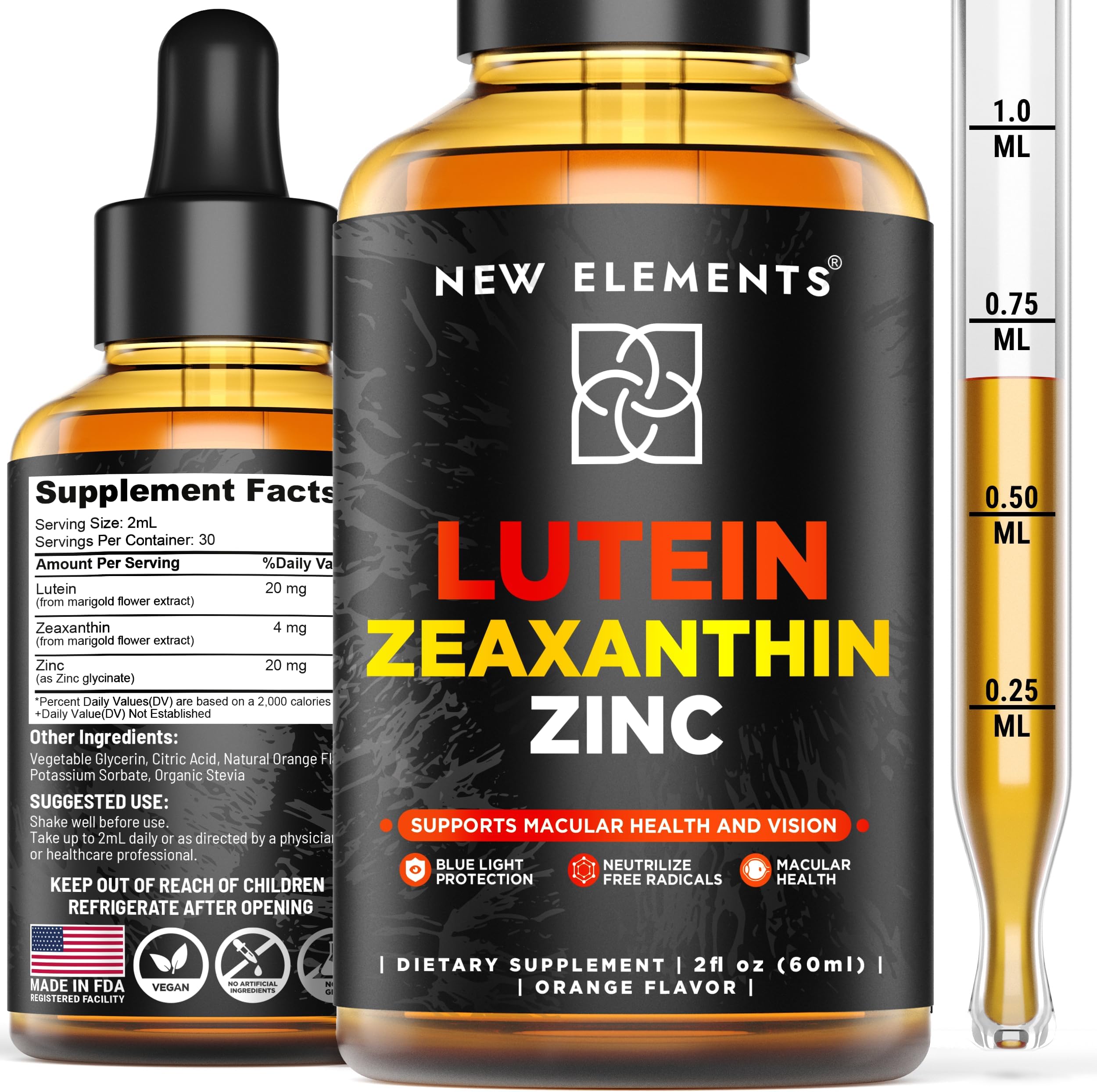 Amazon.com: Liquid Lutein Drops 20mg with Zeaxanthin Supplements & Zinc ...