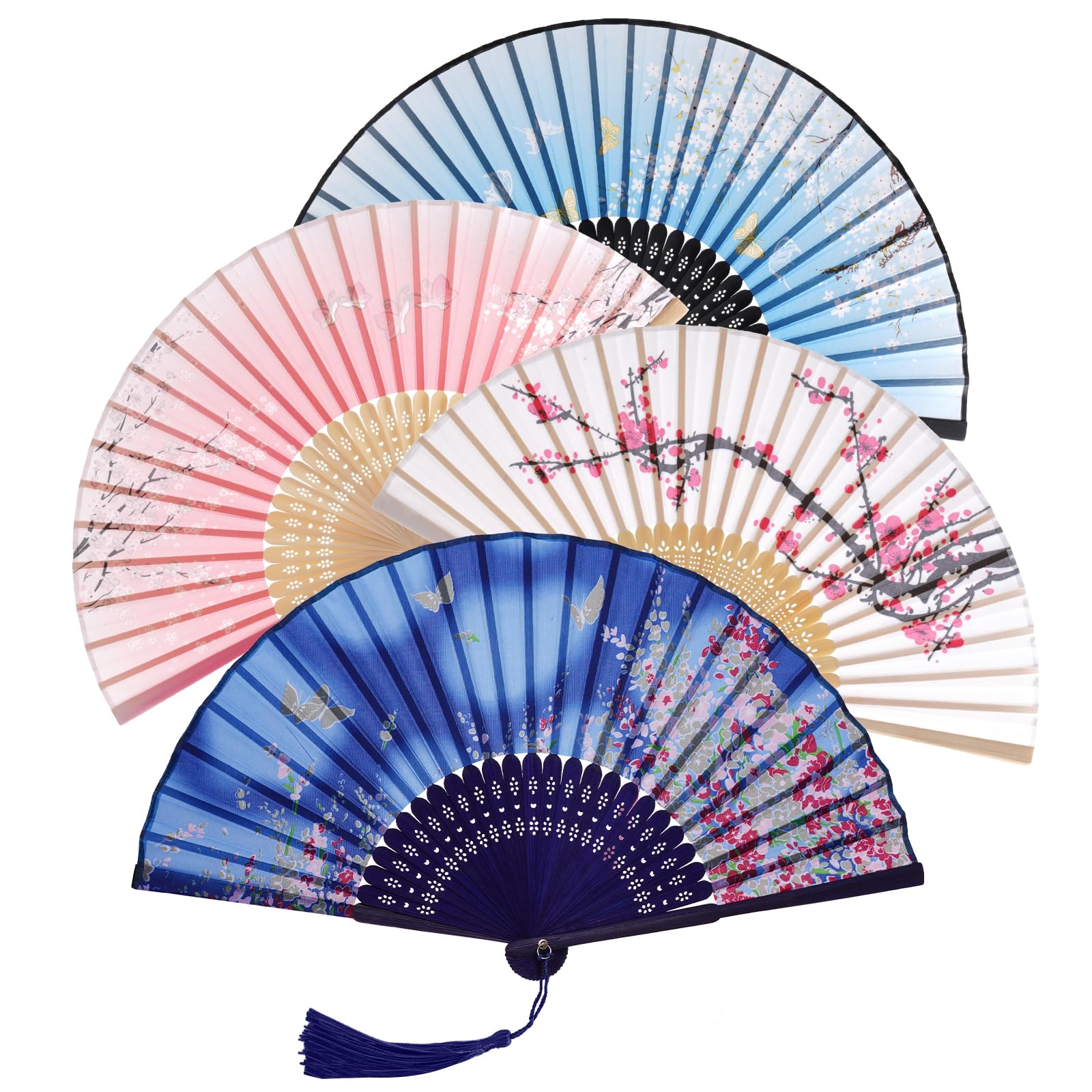Snapklik.com : JTYKUYR 4 PCS Chinese Handheld Fans Silk Folding Fans