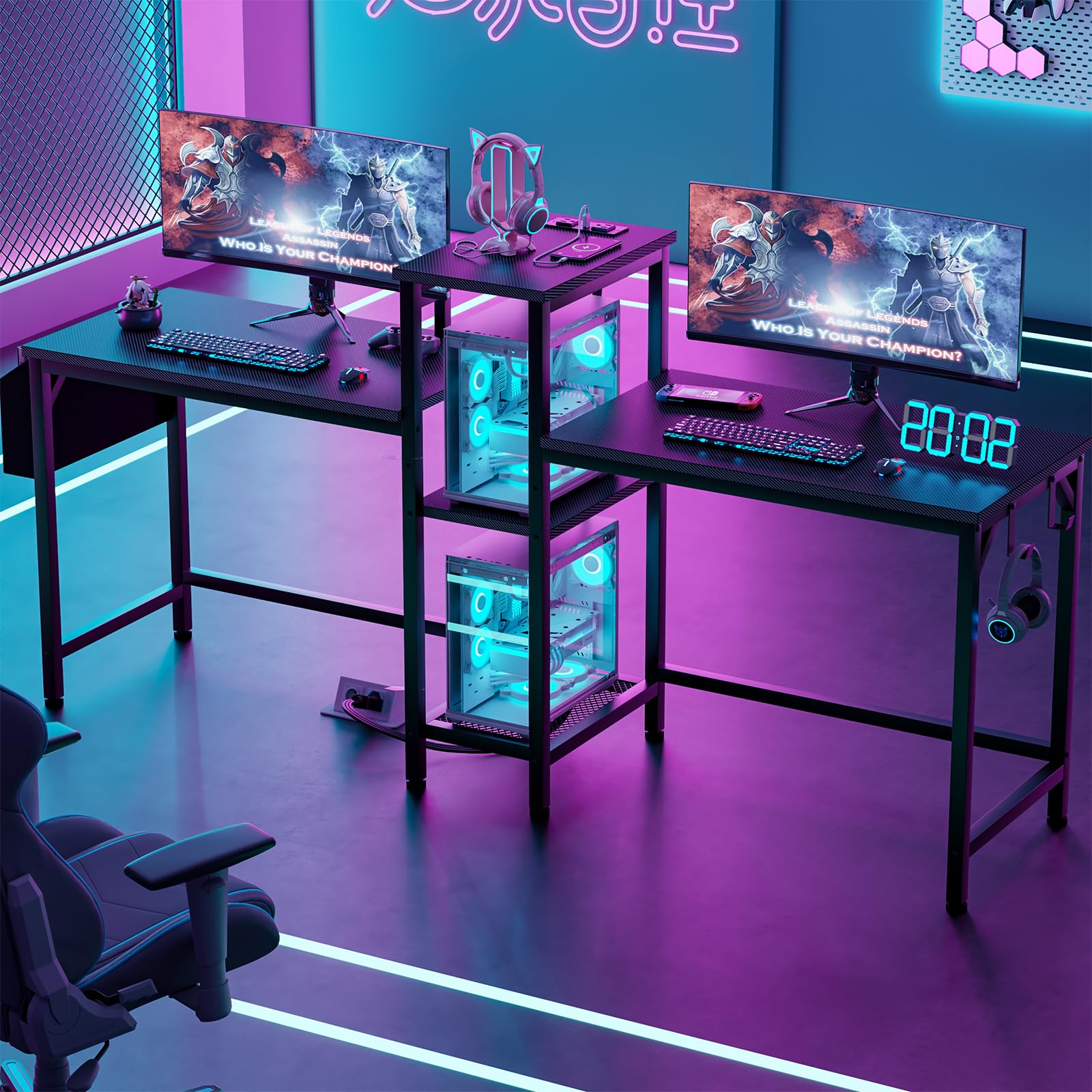 Furologee Double Desk with Power Outlets, 71 Inch Computer Desk with ...