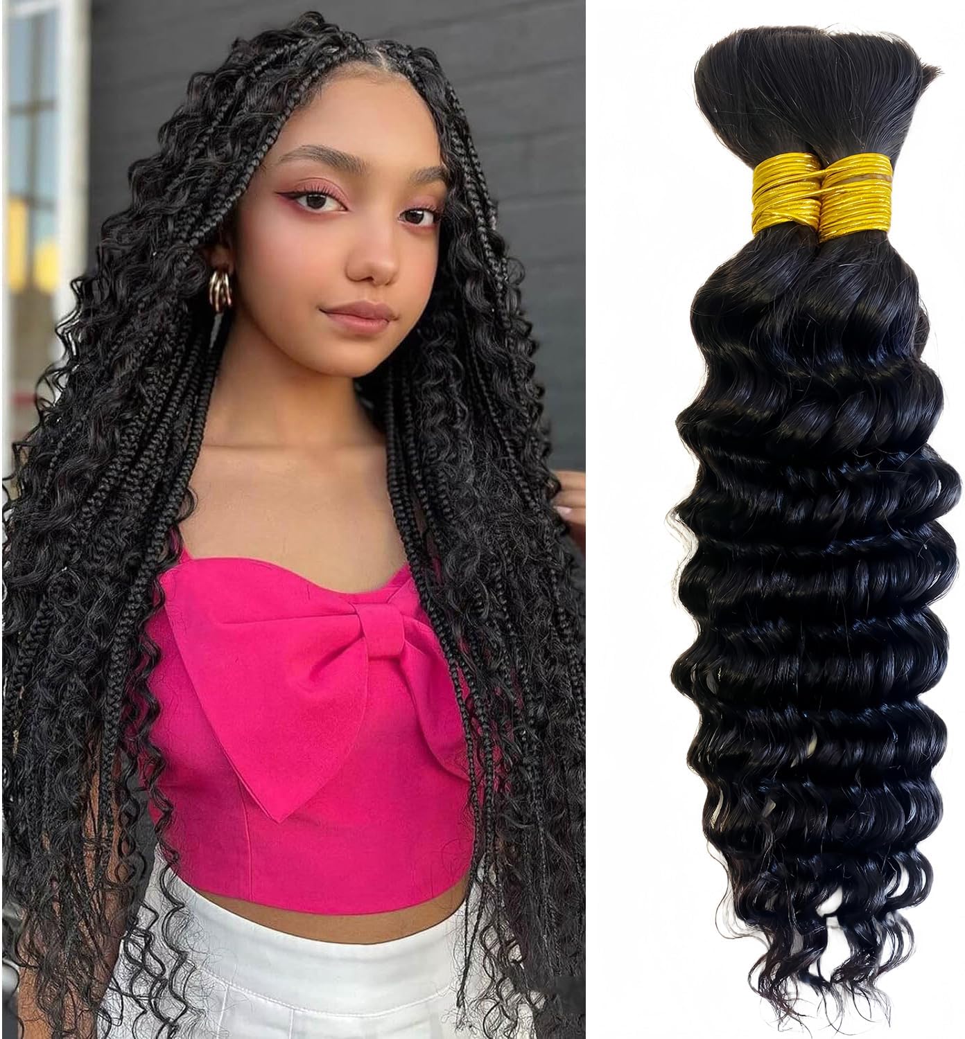 Amazon.com : Human Braiding Hair For Boho Braids 2 Bundles Deep Wave ...