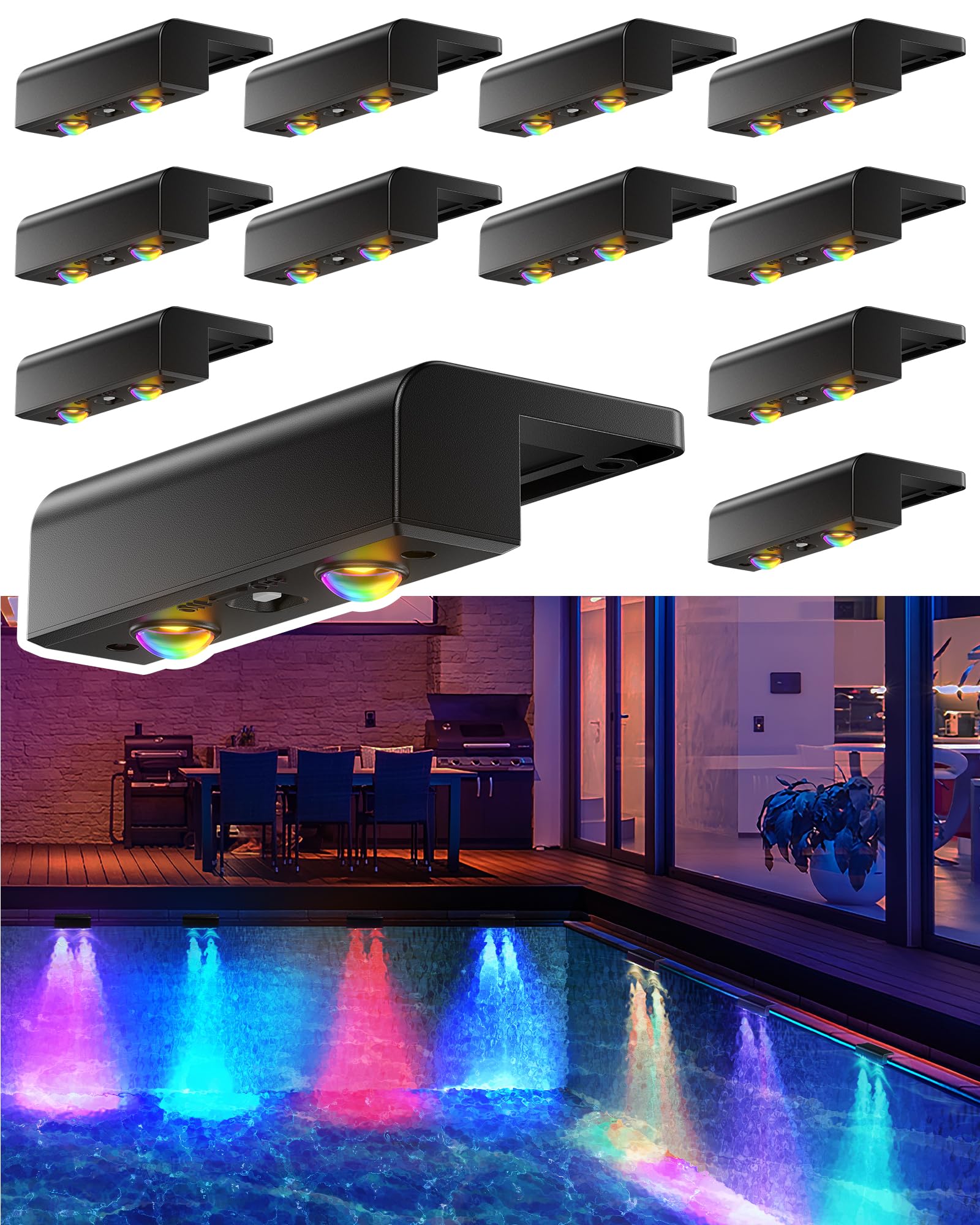 Solar Pool Side Lights Pool Accessories 12 Pack, Solar Powered IP66 ...
