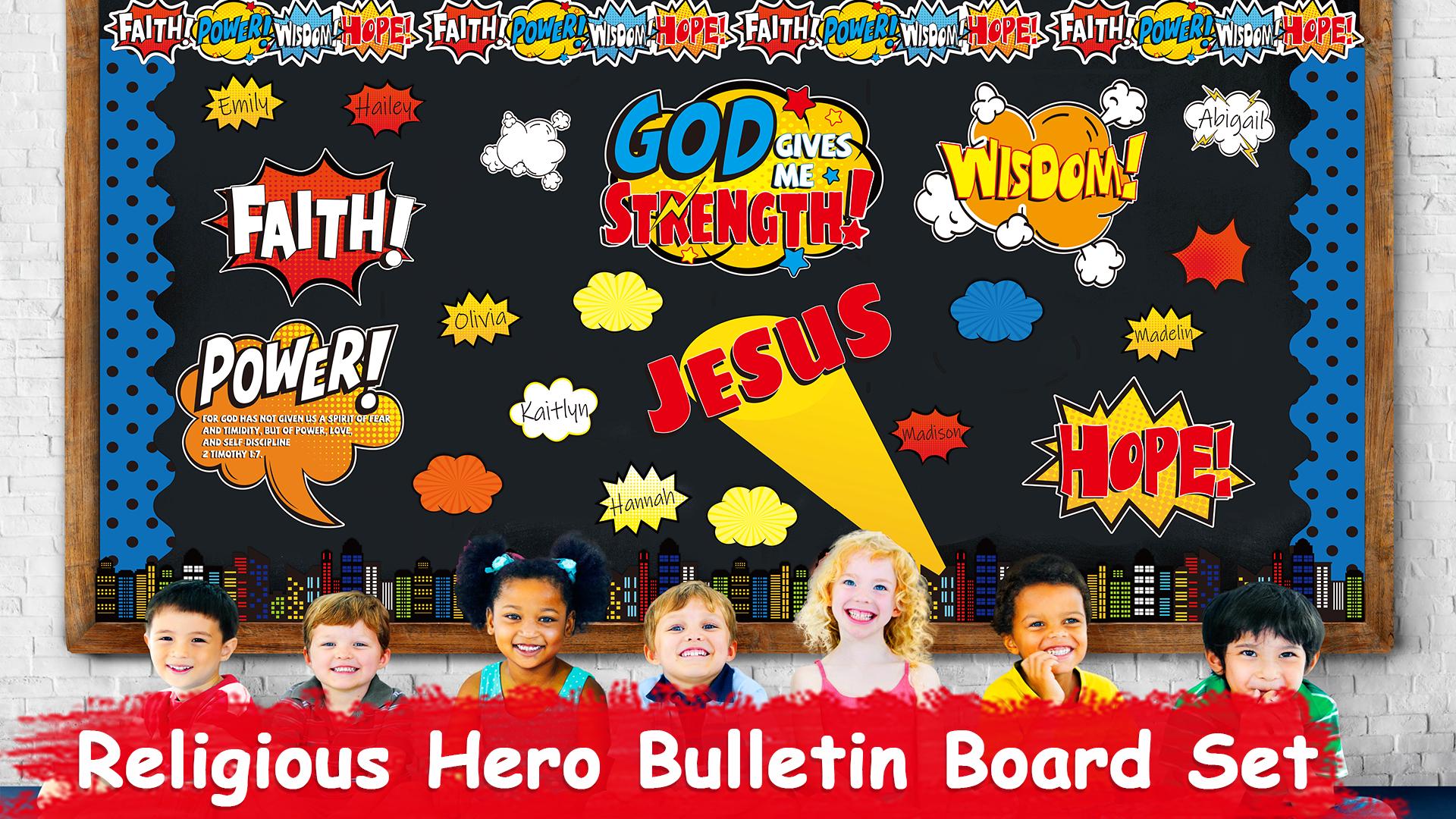 Super Hero Jesus Super Themed Hero Bulletin Board Decorations - 63pcs ...