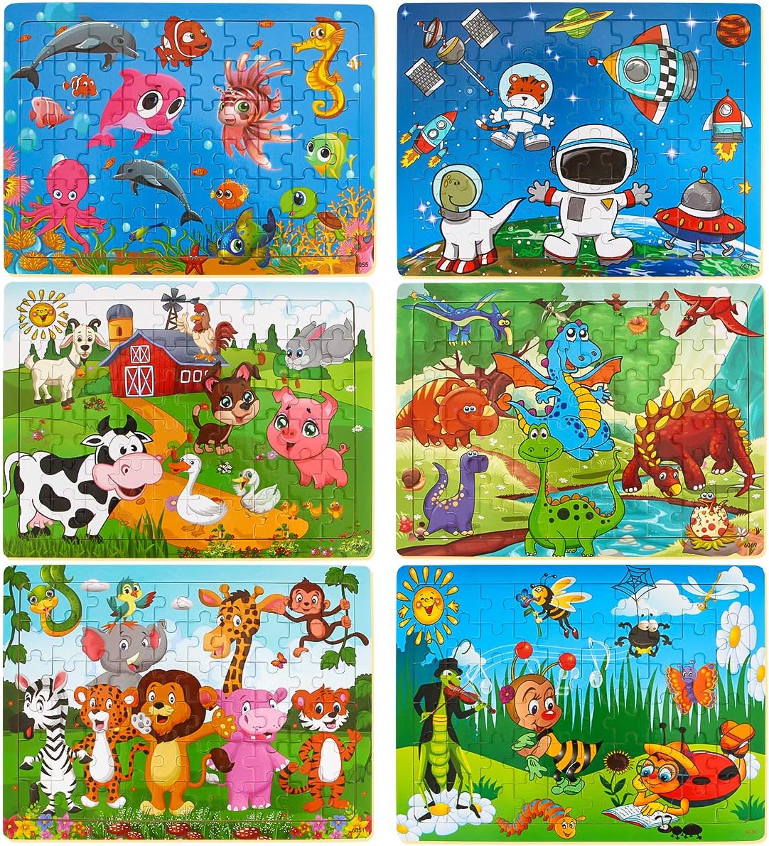 Amazon.com: Dreampark Puzzles for Kids Ages 3-8, 6 Pack Wooden Jigsaw ...