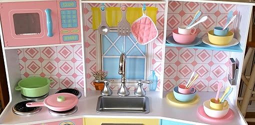 Amazon.com: KidKraft 27-Piece Pastel Cookware Set, Plastic Dishes and ...