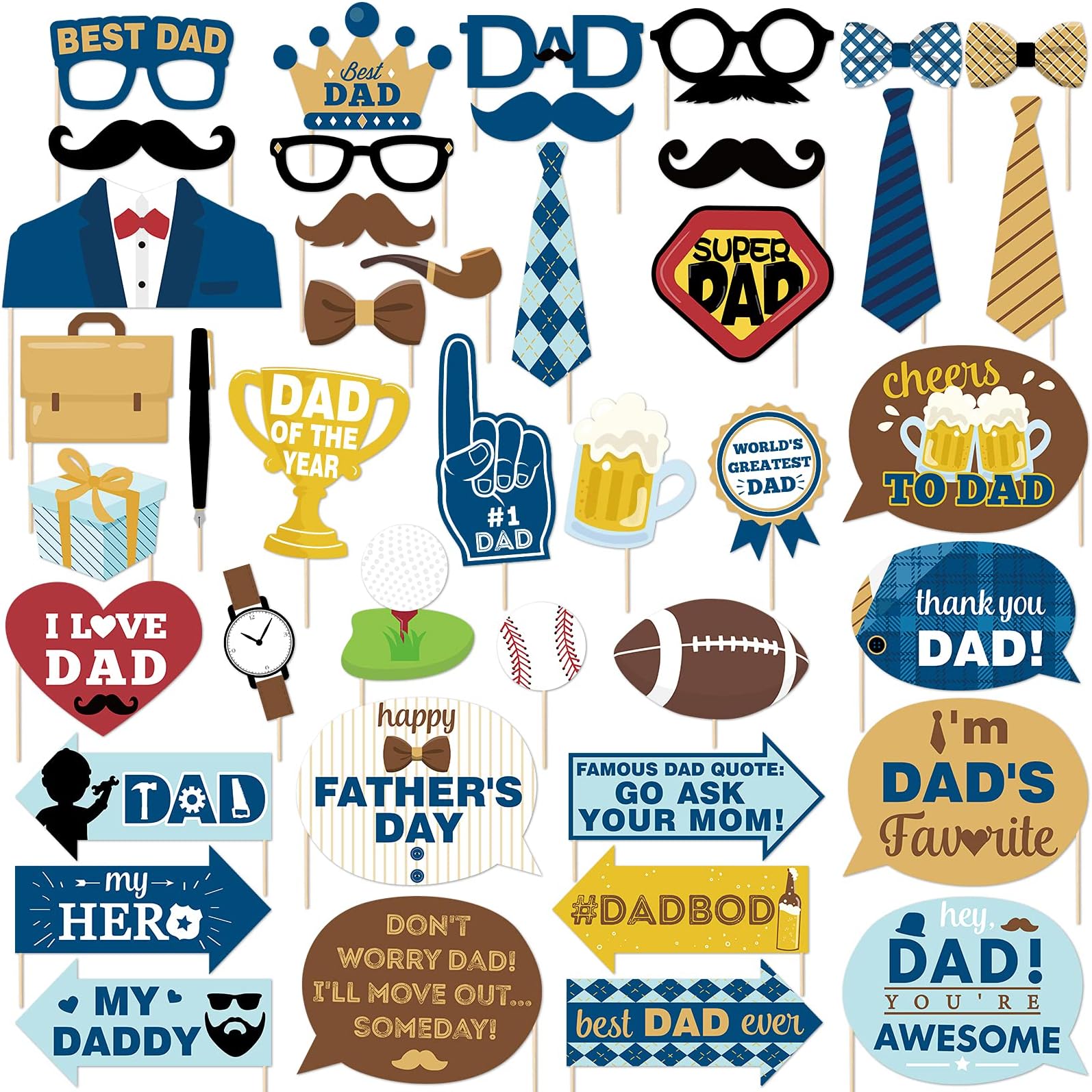 Amazon.com: 25 Pieces Father's Day Photo Booth Props Happy Father's Day ...