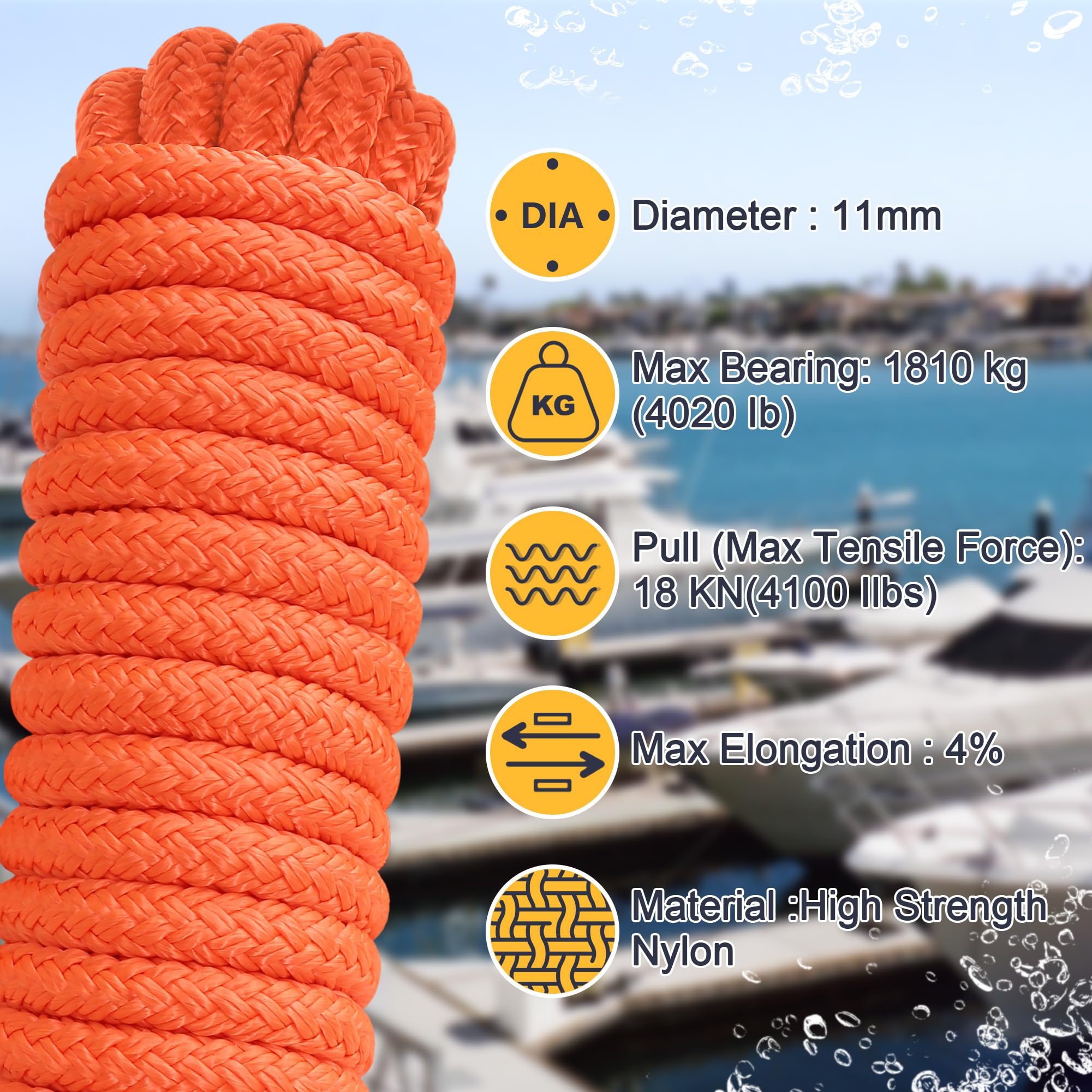 Snapklik.com : AOLEBA Dock Lines 3/8 X 15 For Boats, Double Braided ...