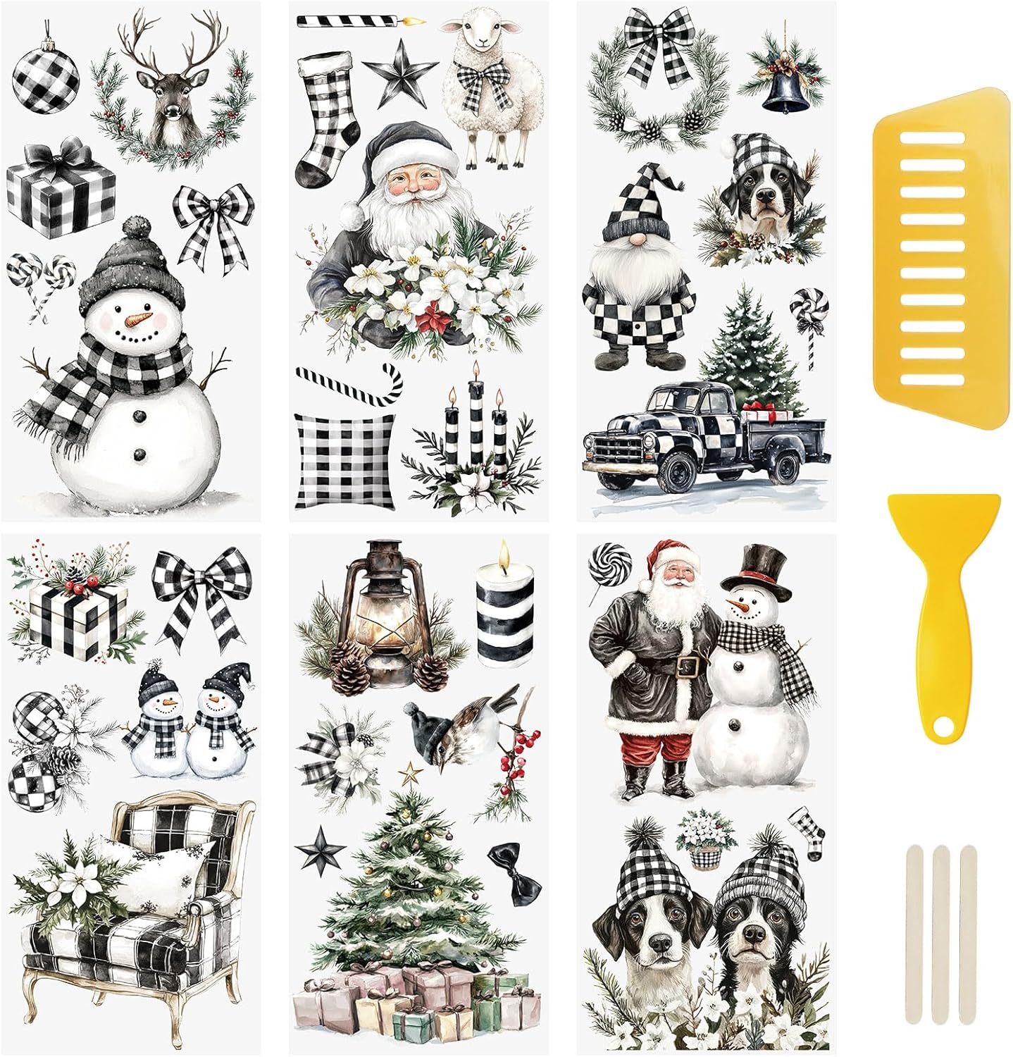 Amazon.com: WANDIC 6PCS Christmas Black and White Pattern Rub On ...