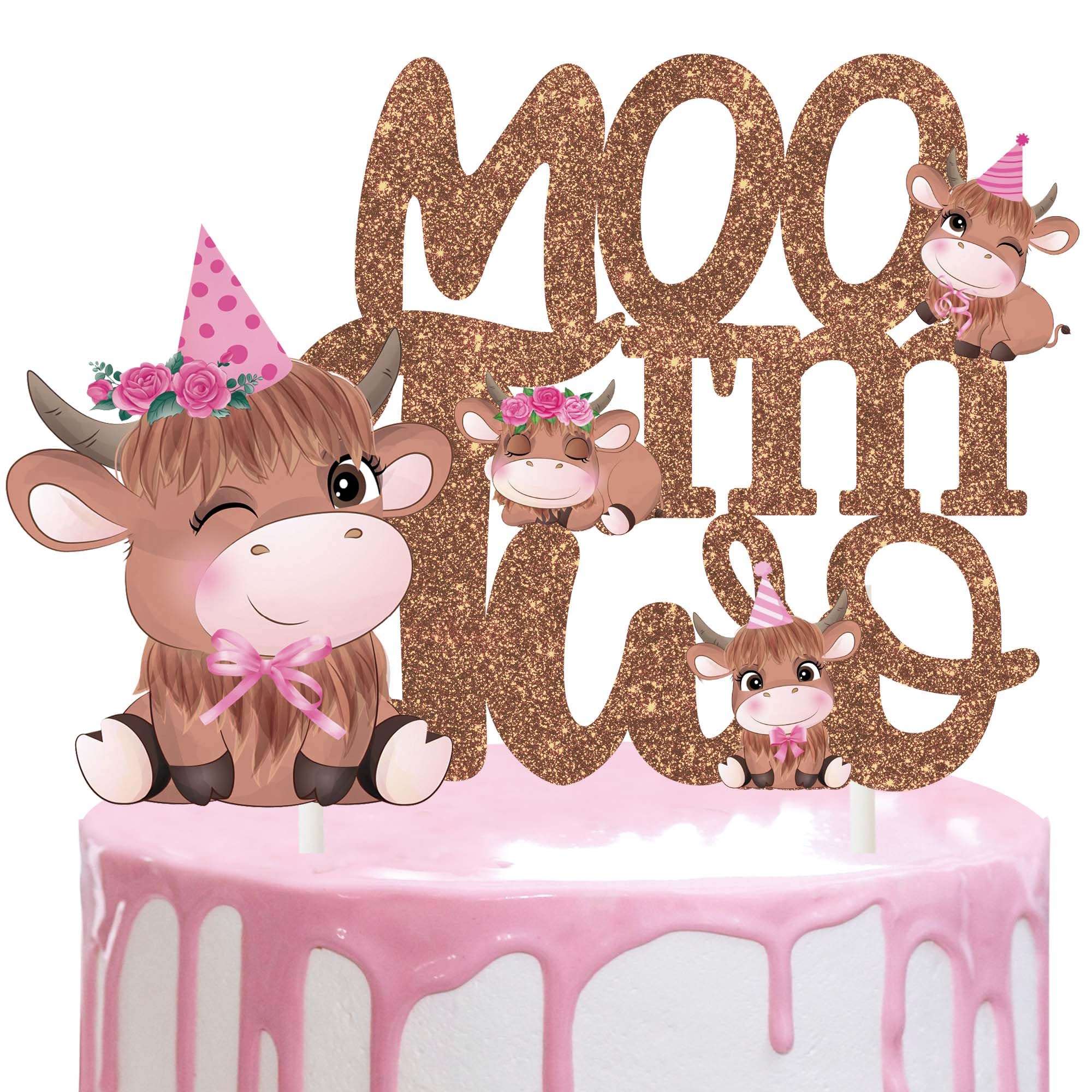 Moo Im Two Cake Topper Brown Glitter Highland Cow 2nd | Desertcart Sri ...