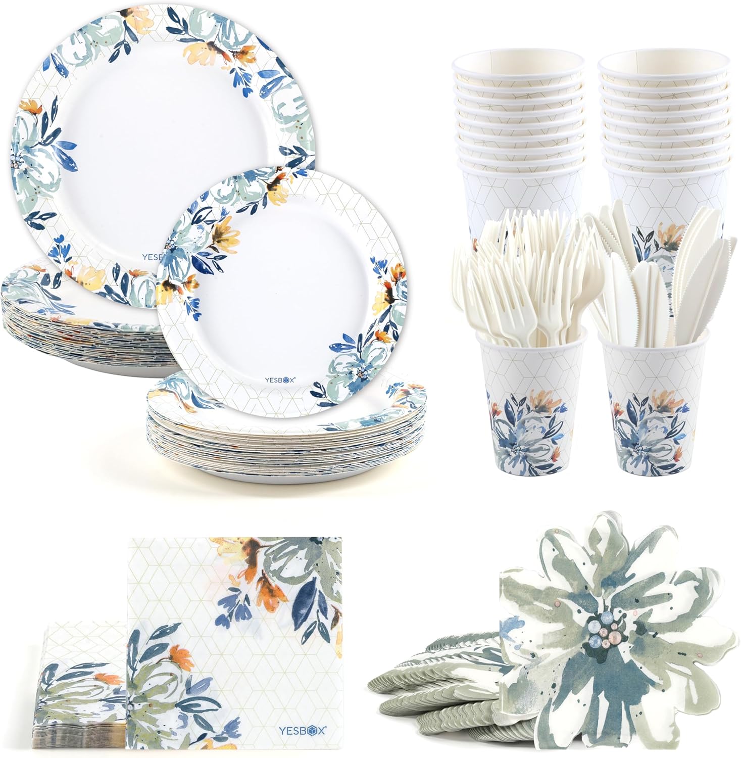 Amazon.com: Yesbox Party Plates, Cups, and Napkins Sets - 140-Piece ...
