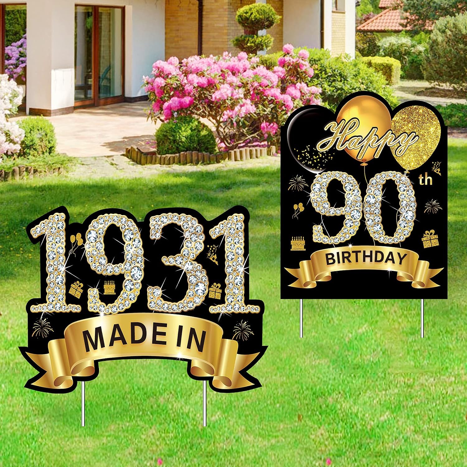 Amazon.com : 2Pcs 90th Birthday Decorations Yard Sign Party Supplies ...