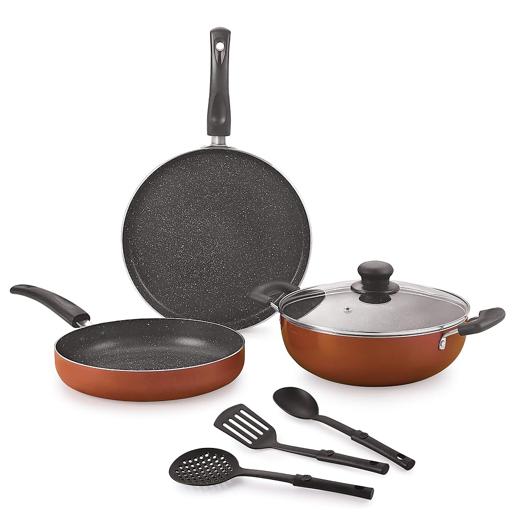 Nirlon Brownie Granite 7-Piece Aluminium Non Stick Nepal | Ubuy