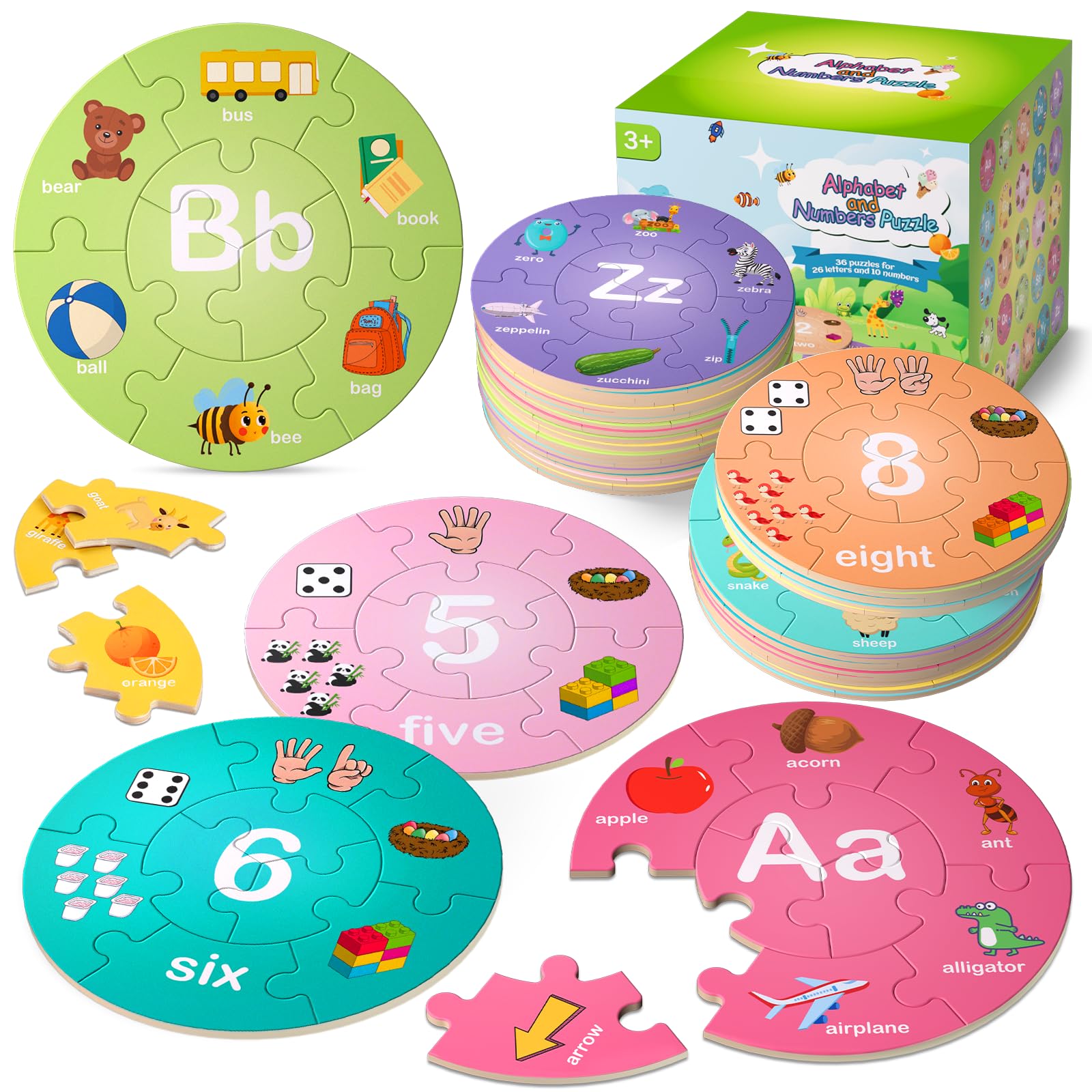 Jigsaw Puzzles Wooden Alphabet Number Puzzles For Kids Ages 3 ...