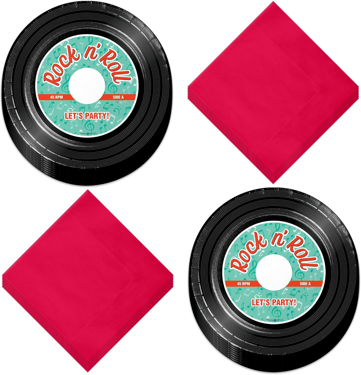 Amazon.com: Record Themed Dessert Paper Plates and Solid Red Beverage ...