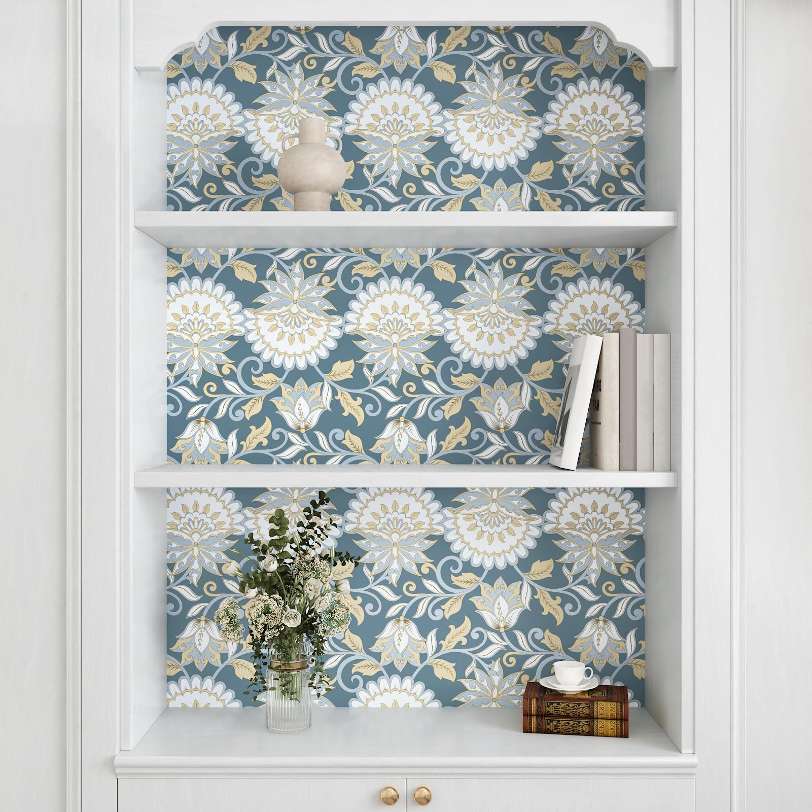 Wallderful Blue Floral Wallpaper Boho Paisley Pattern Contact Paper for ...