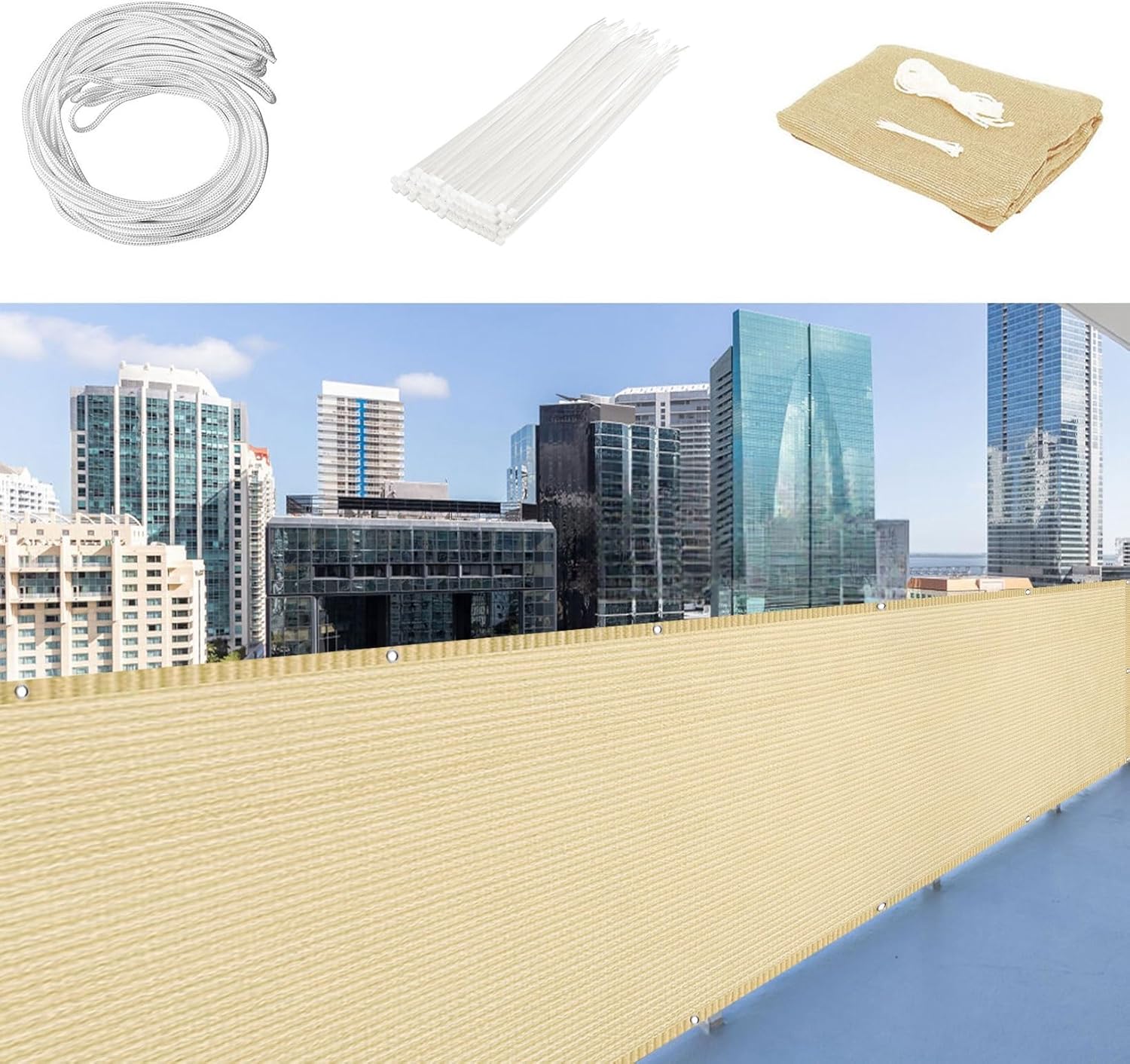 Balcony Privacy Screen 95 x 650 cm UV Resistant Breathable Sun Shade ...