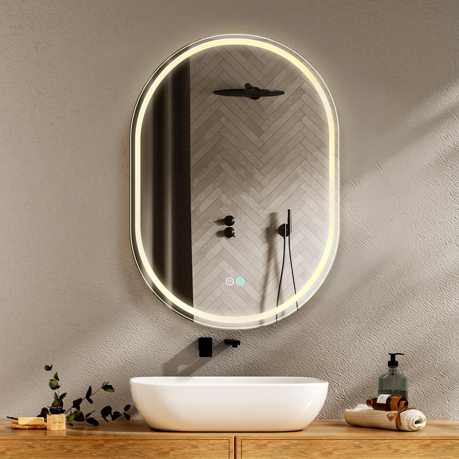 UUDQCD Bathroom Mirror With LED Lights, Oval Mirror Wall, Smart Mirror ...