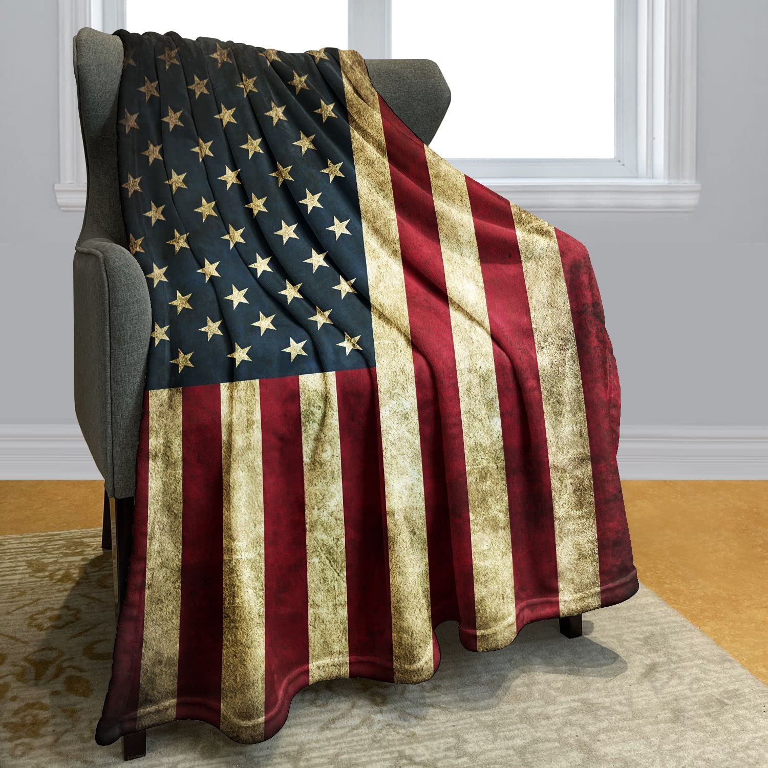 Amazon.com: YISUMEI Vintage American Flag Blanket Patriotic Style, Warm ...