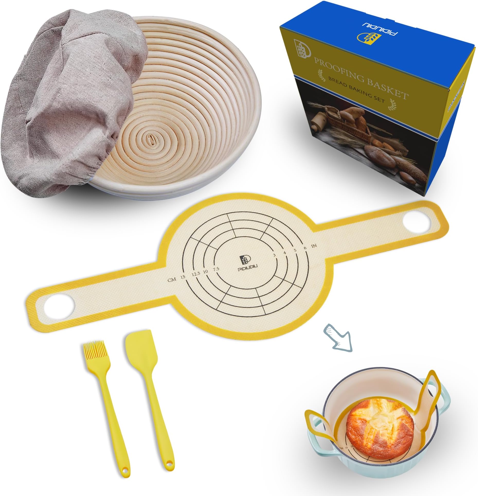 Amazon.com: PIDIUDIU Sourdough Starter Kit of 4, Round 9 Inch Banneton ...