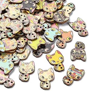 Amazon.com: UR URLIFEHALL 100 Pcs Wooden Cat Buttons 2 Hole Cute ...