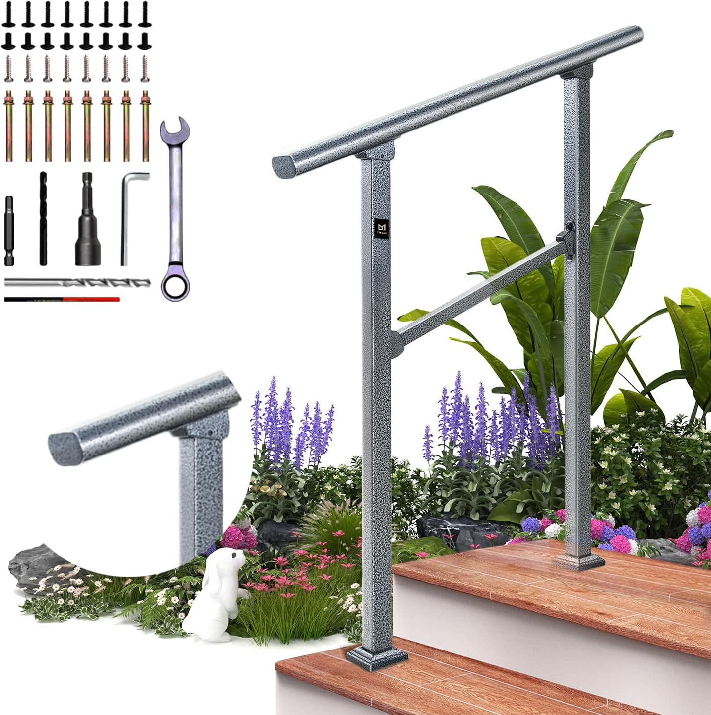 MDpygsfj Hand Rails for Outdoor Steps, 2 Step Handrail Stair Railing ...