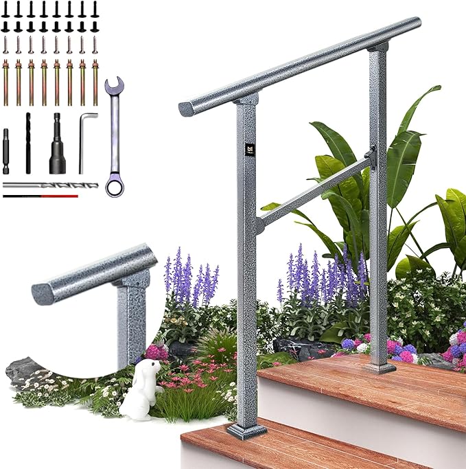 MDpygsfj Hand Rails for Outdoor Steps, 2 Step Handrail Stair Railing ...