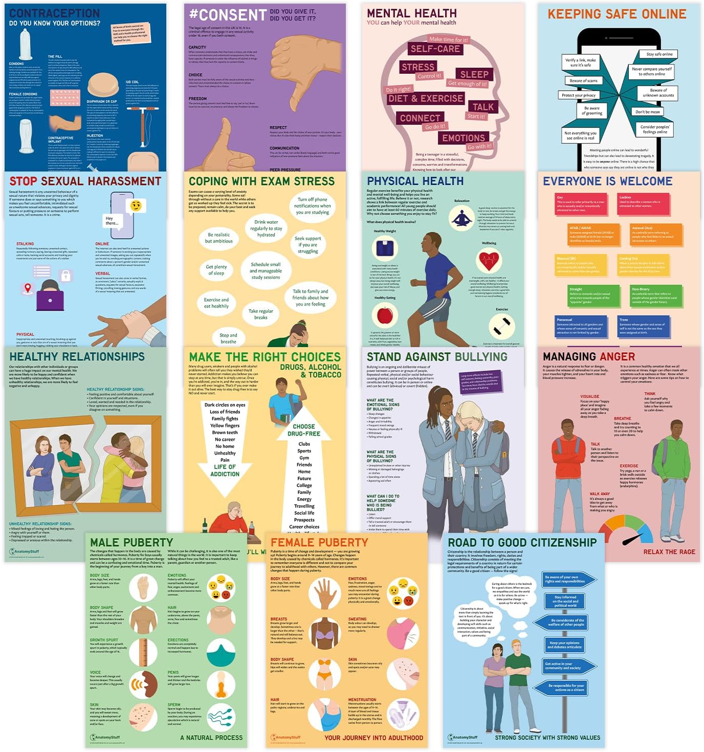 Anatomy Stuff PSHE 15 PACK Poster Collection, 45 x 60 cm, Educational ...